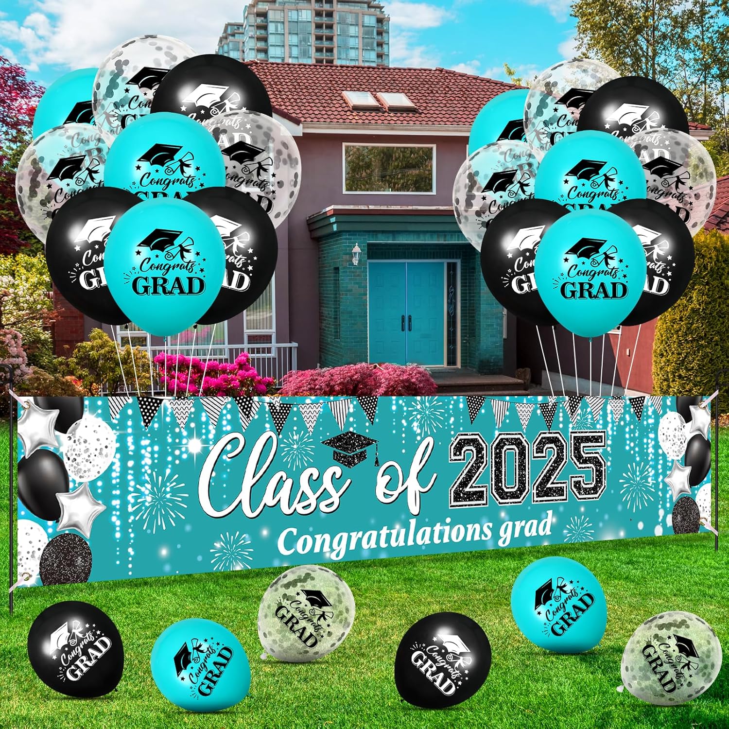 Amazon.com: Graduation Banner Decorations, Teal Class of 2025 ...