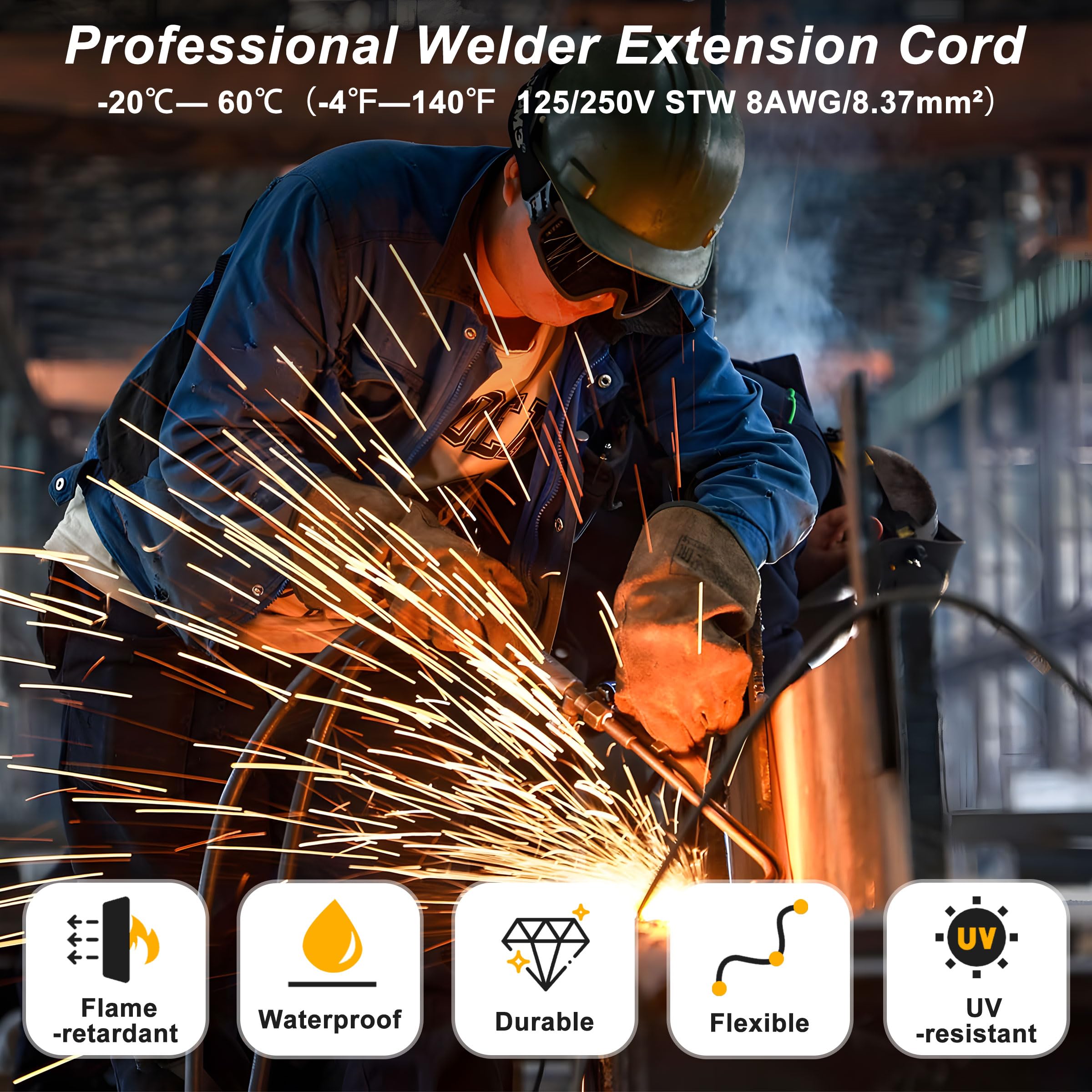 Snapklik.com : Welder Extension Cord 8 AWG, 25FT Welding Cords 40 Amp ...