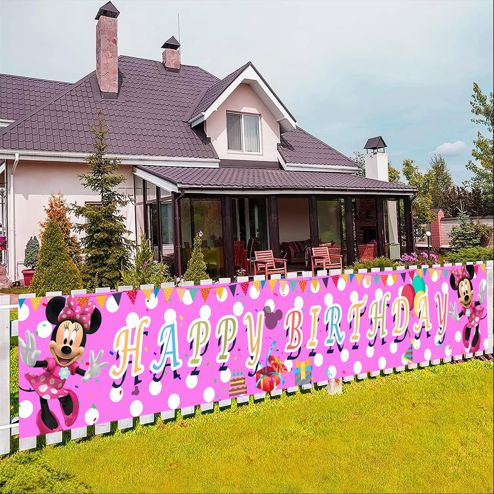 Amazon.com: Minnie Happy 1st Birthday Banner Decorations Cartoon Theme ...