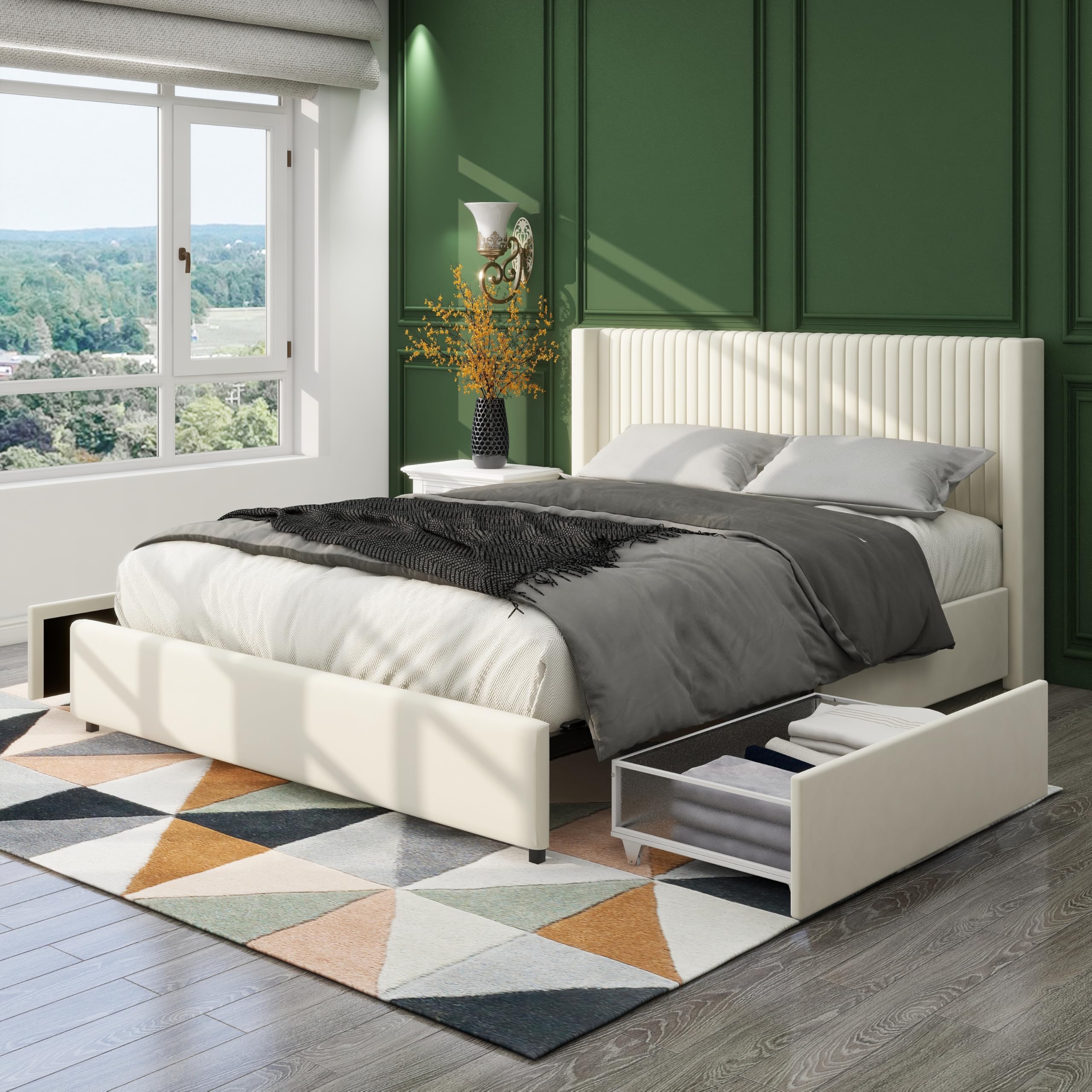 Amazon.com: Xuanlur Queen Size Bed Frame with 2 Drawer Storage, Bedroom ...