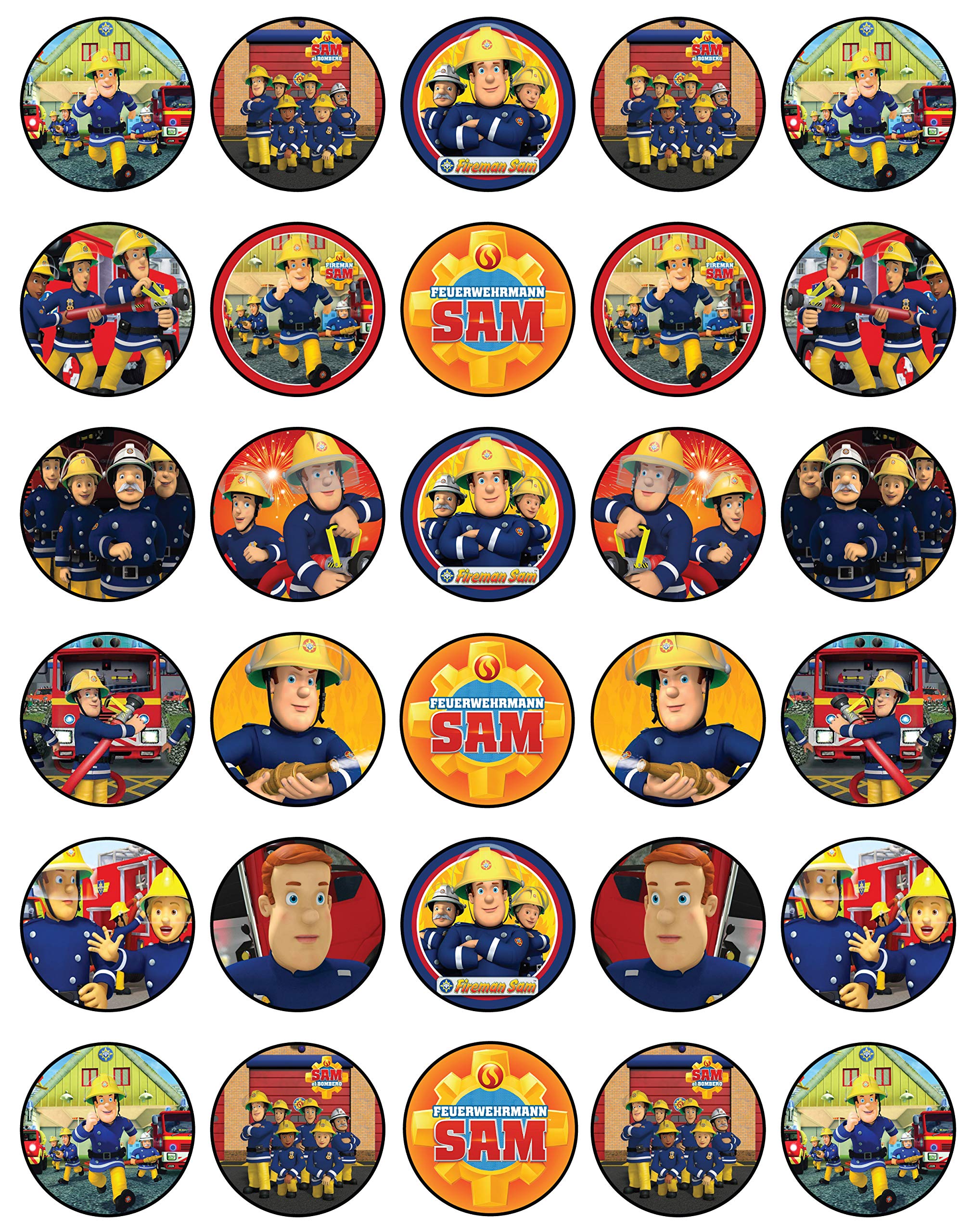 30x Fire Man Sam Cupcake Toppers Edible Happy Birthday Decor ...