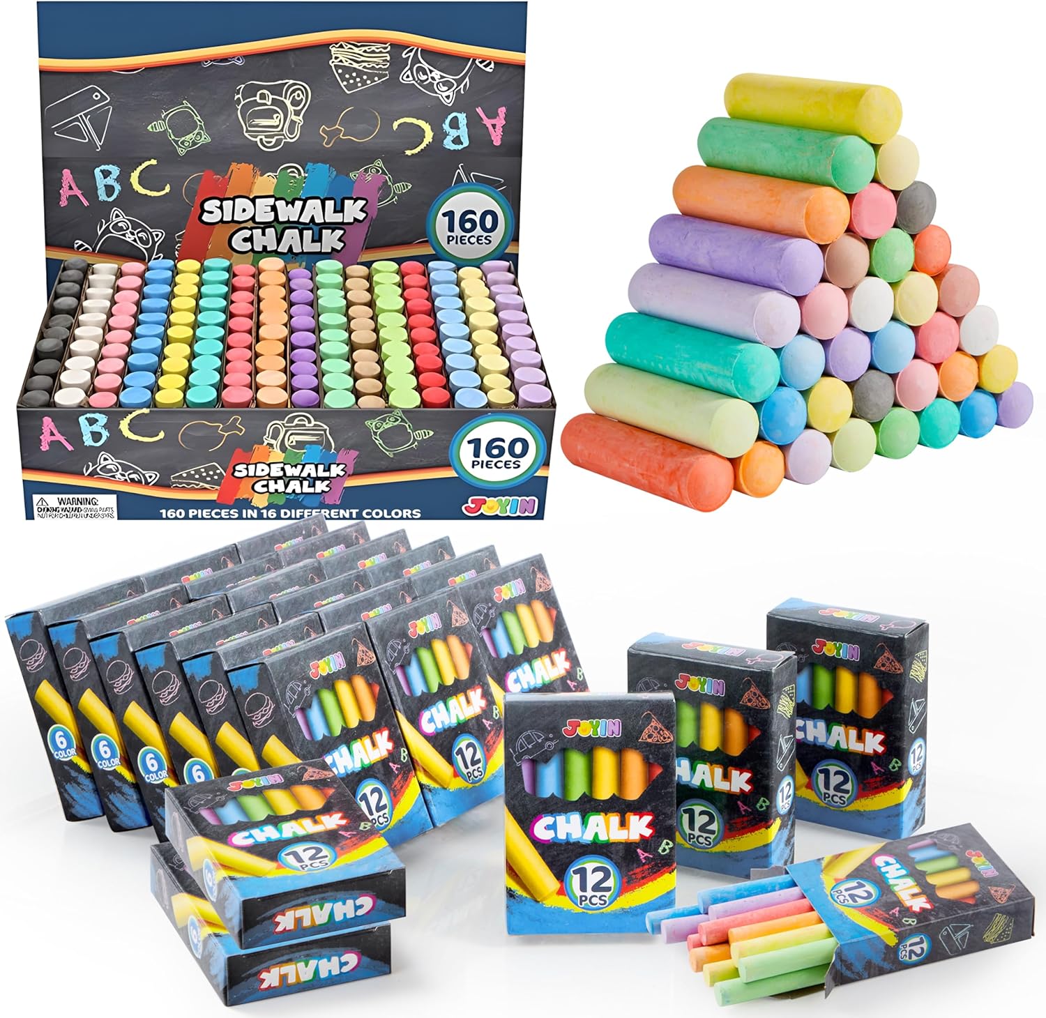 Amazon.com: JOYIN 160 PCS and 288 PCS Mini Sidewalk Chalk Set, Non ...