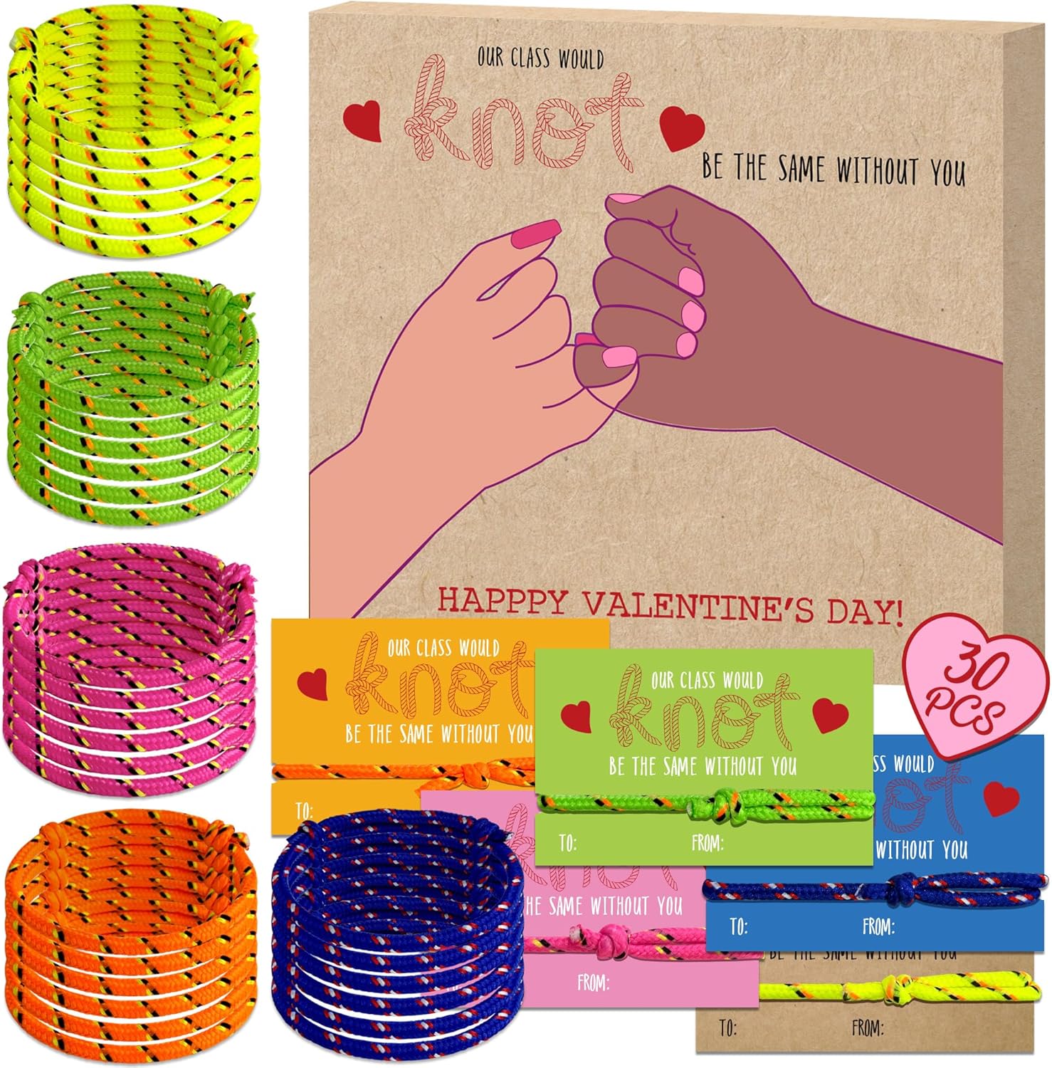 Amazon.com: Milianquill Friendship Bracelet Valentines Cards - 30Pcs ...