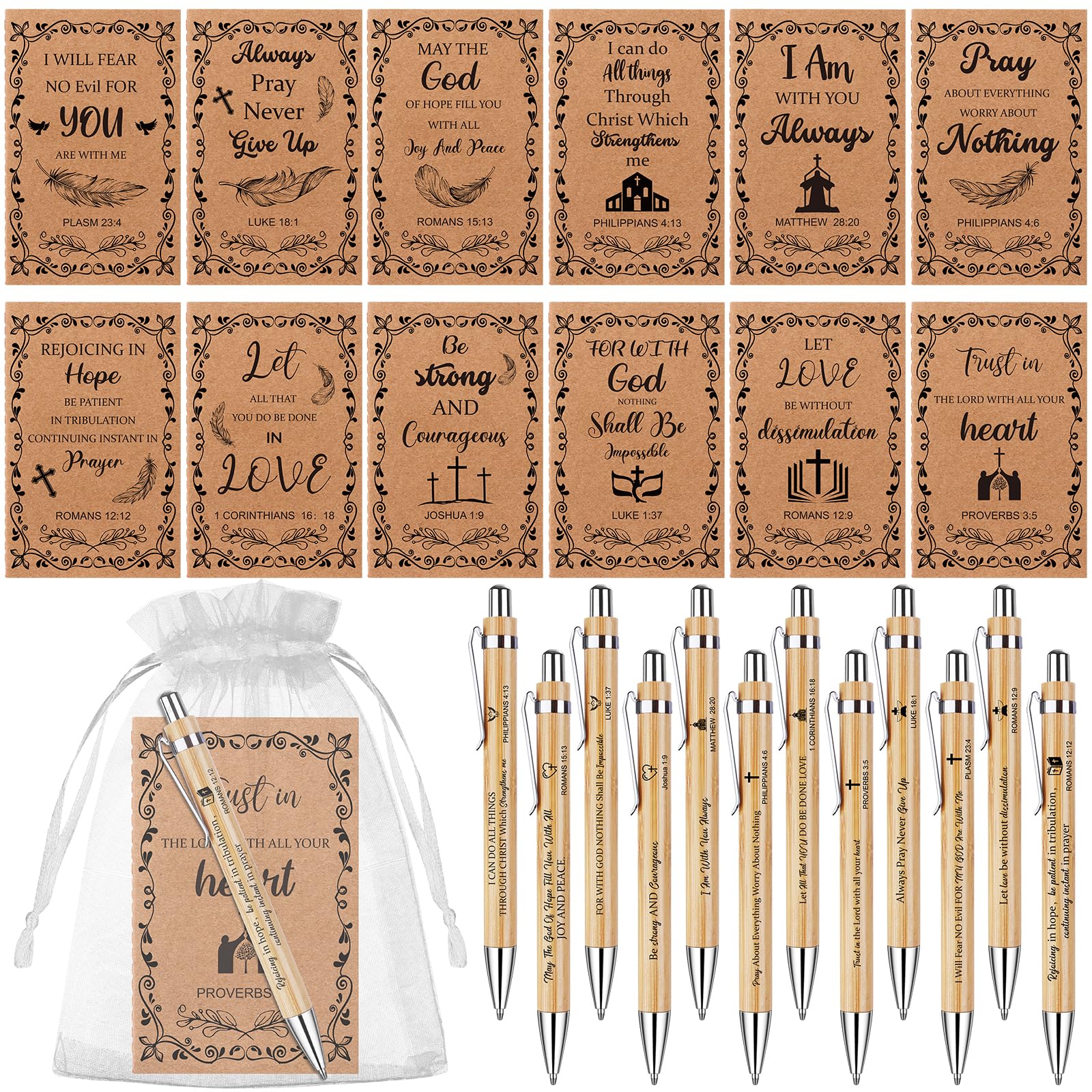 72 Pcs Christian Gift Bible Verse Pen Bamboo Religious Inspirational ...