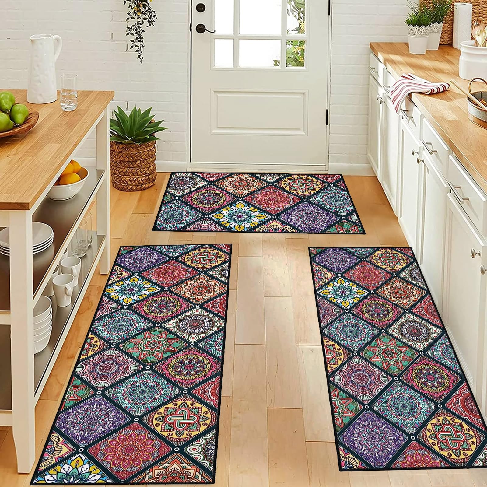 Amazon.com: OctBird Washable Boho Kitchen Rugs Set of 3, Non-Slip ...