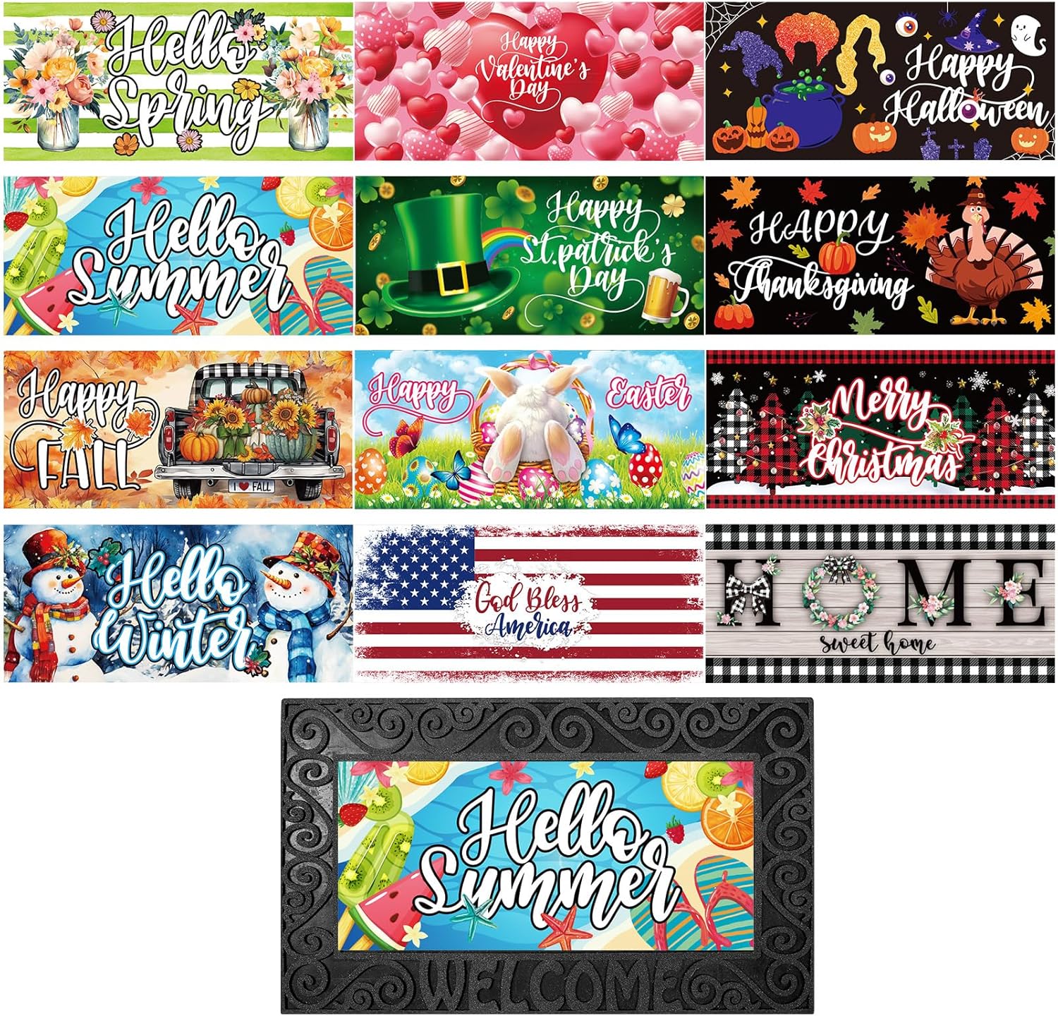 Amazon.com: 12 Pcs Seasonal Door Mat 29 x 17 Inch Interchangeable Door ...