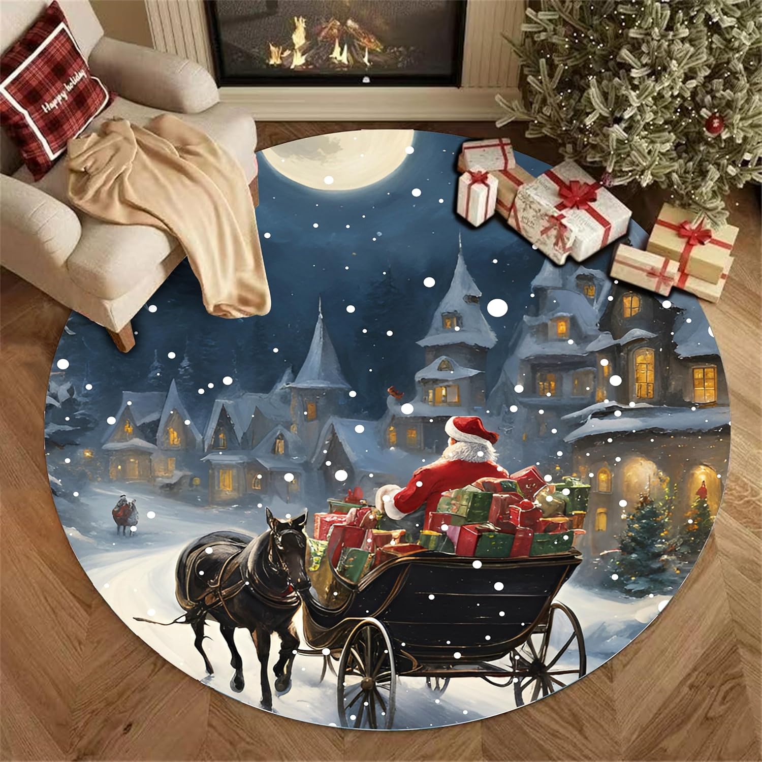 Amazon.com: PDENZG Winter Round Christmas Area Rug,5ft,Non-Slip Holiday ...
