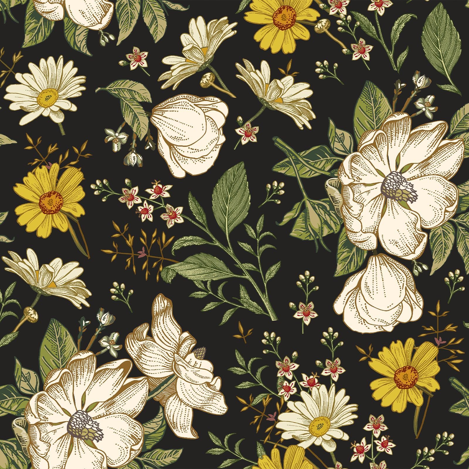VEELIKE Black Peony Daisy Floral Peel and Stick Wallpaper Vintage Dark ...