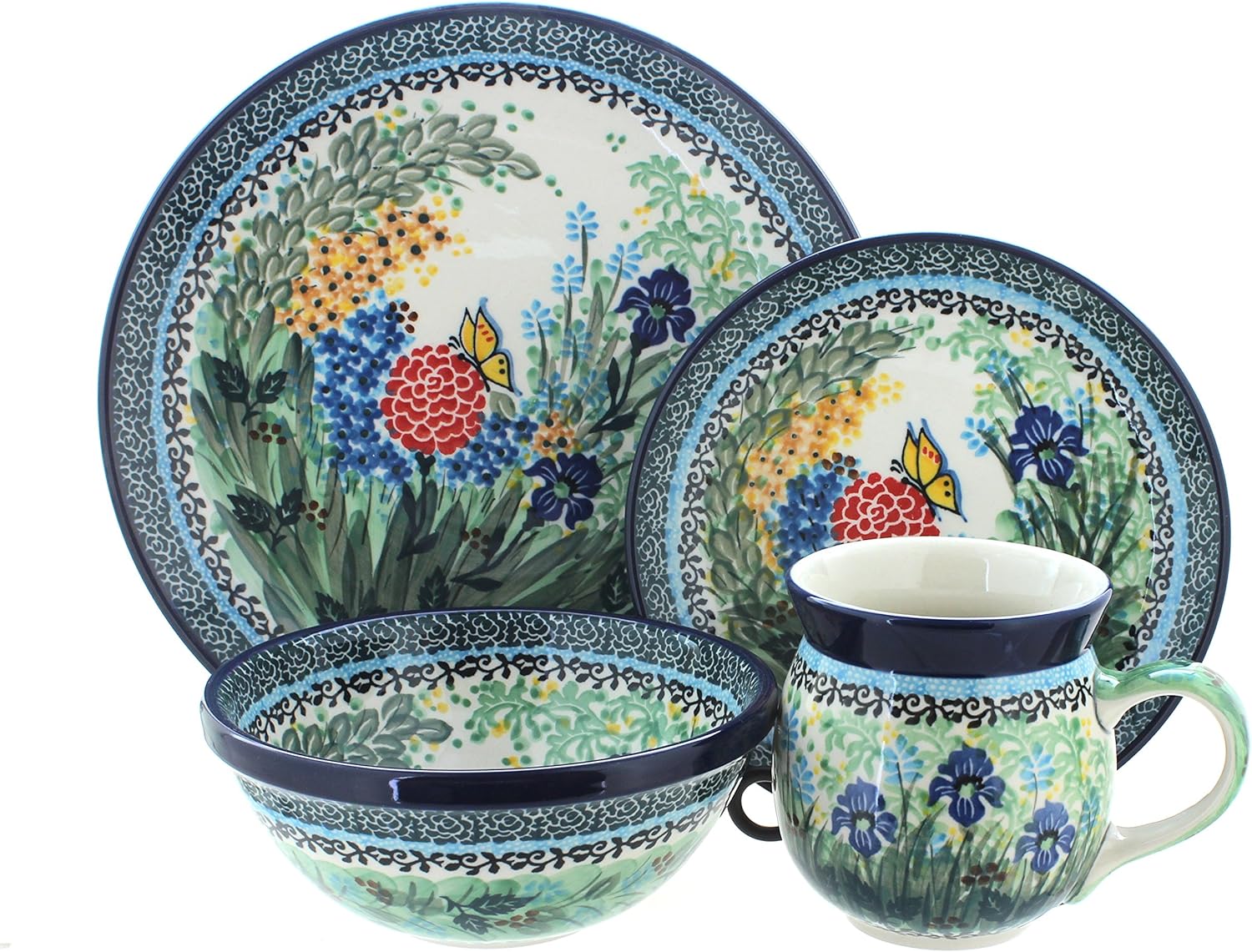 Amazon.com | Blue Rose Polish Pottery - Green Teresa 16 Piece Dinner ...