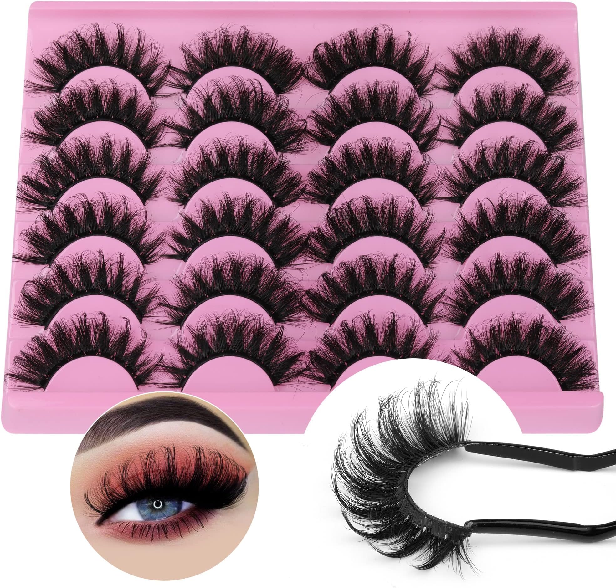 Amazon.com: Lashes Fluffy Russian Strip Mink Lashes 18mm D Curl 12 ...