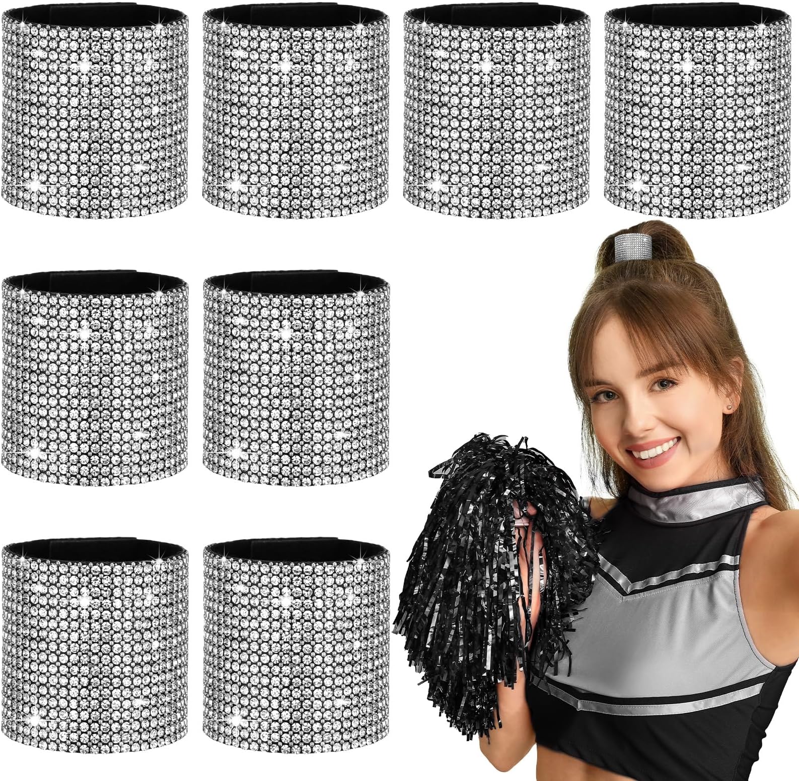 Amazon.com : Cheerleader Crystal Rhinestone Ponytail Holders Stretchy ...