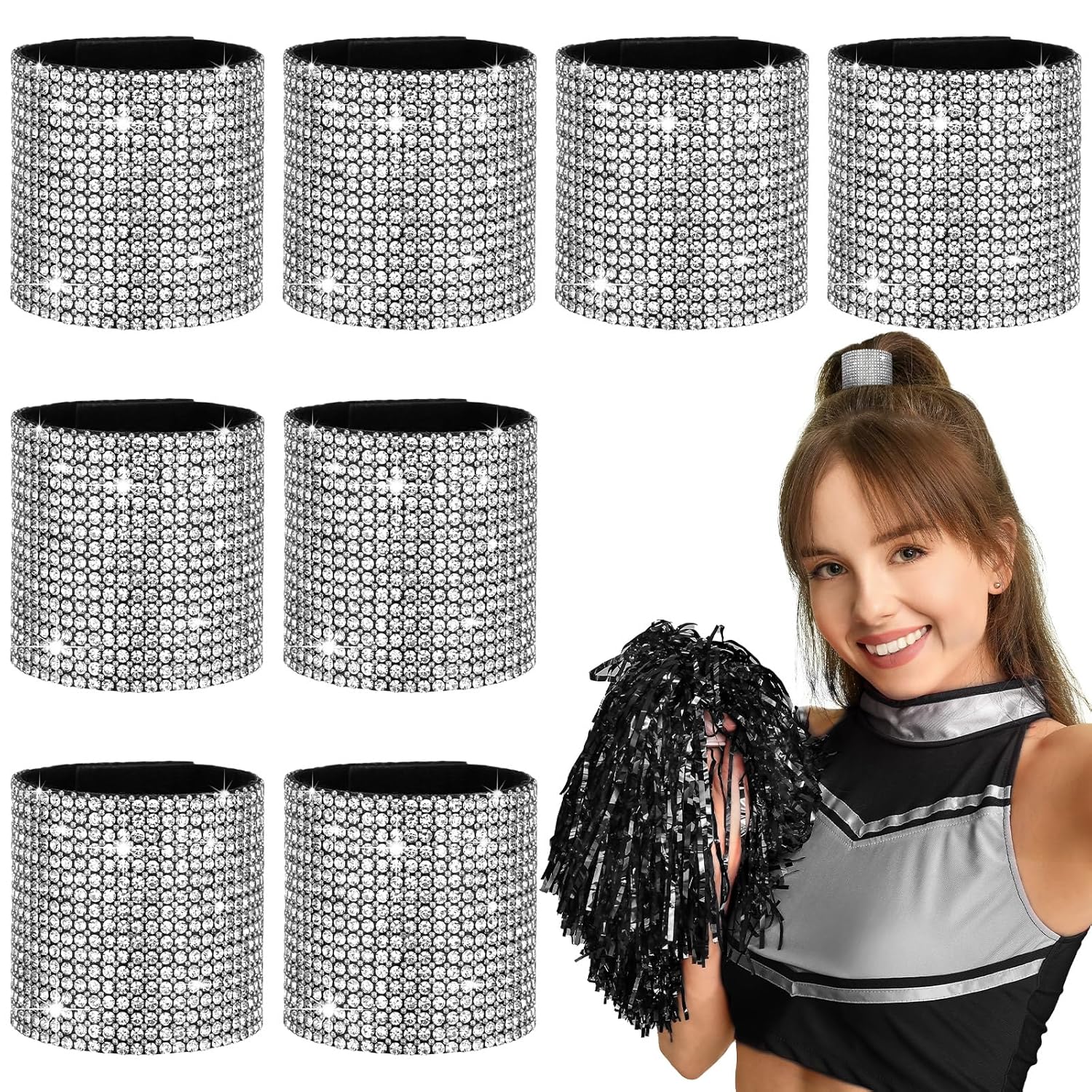 Amazon.com : Cheerleader Crystal Rhinestone Ponytail Holders Stretchy ...