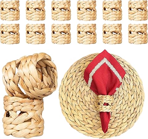 Amazon.com: DecoraWell Woven Napkin Rings Set of 12, Rattan Napkin ...