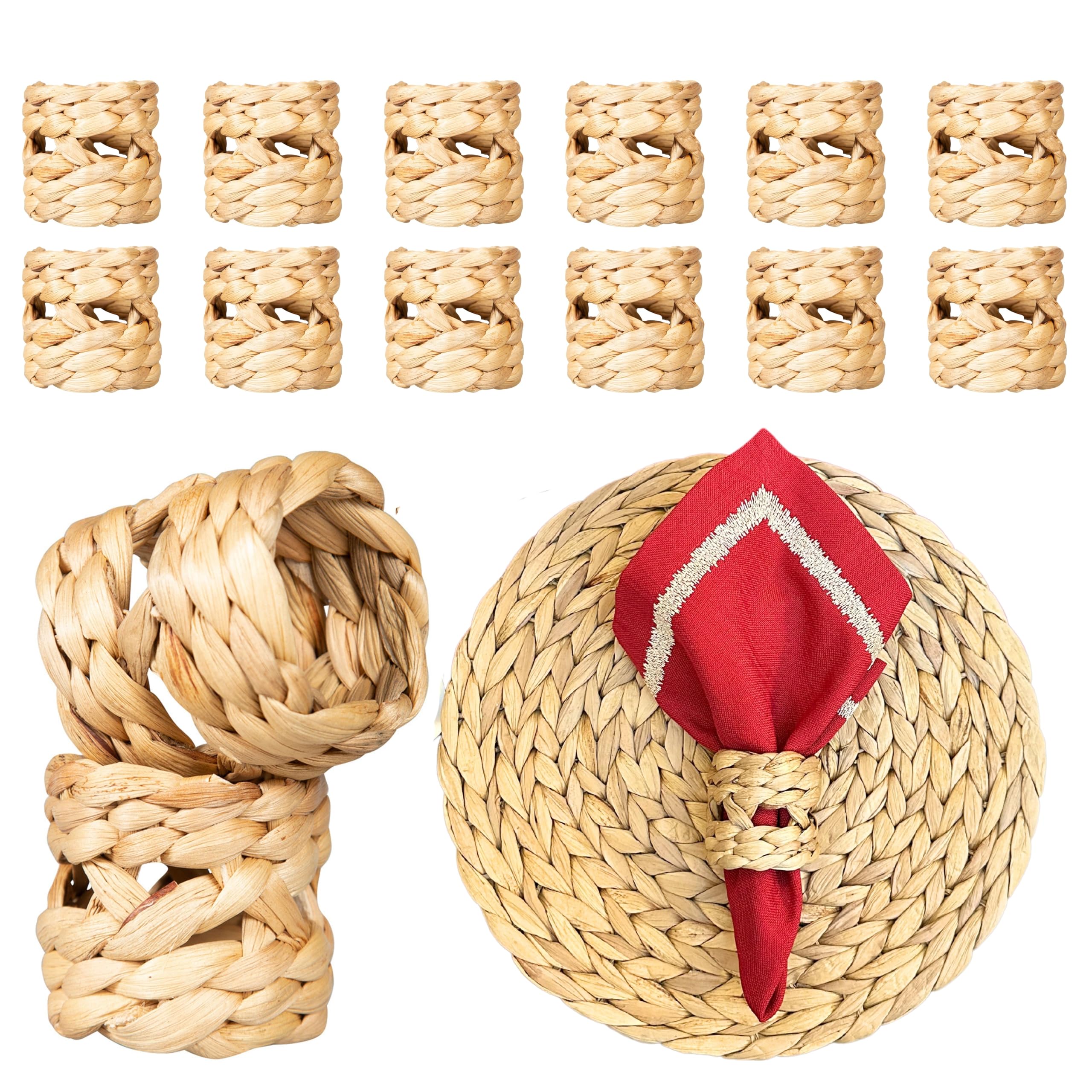 Amazon.com: DecoraWell Woven Napkin Rings Set of 12, Rattan Napkin ...