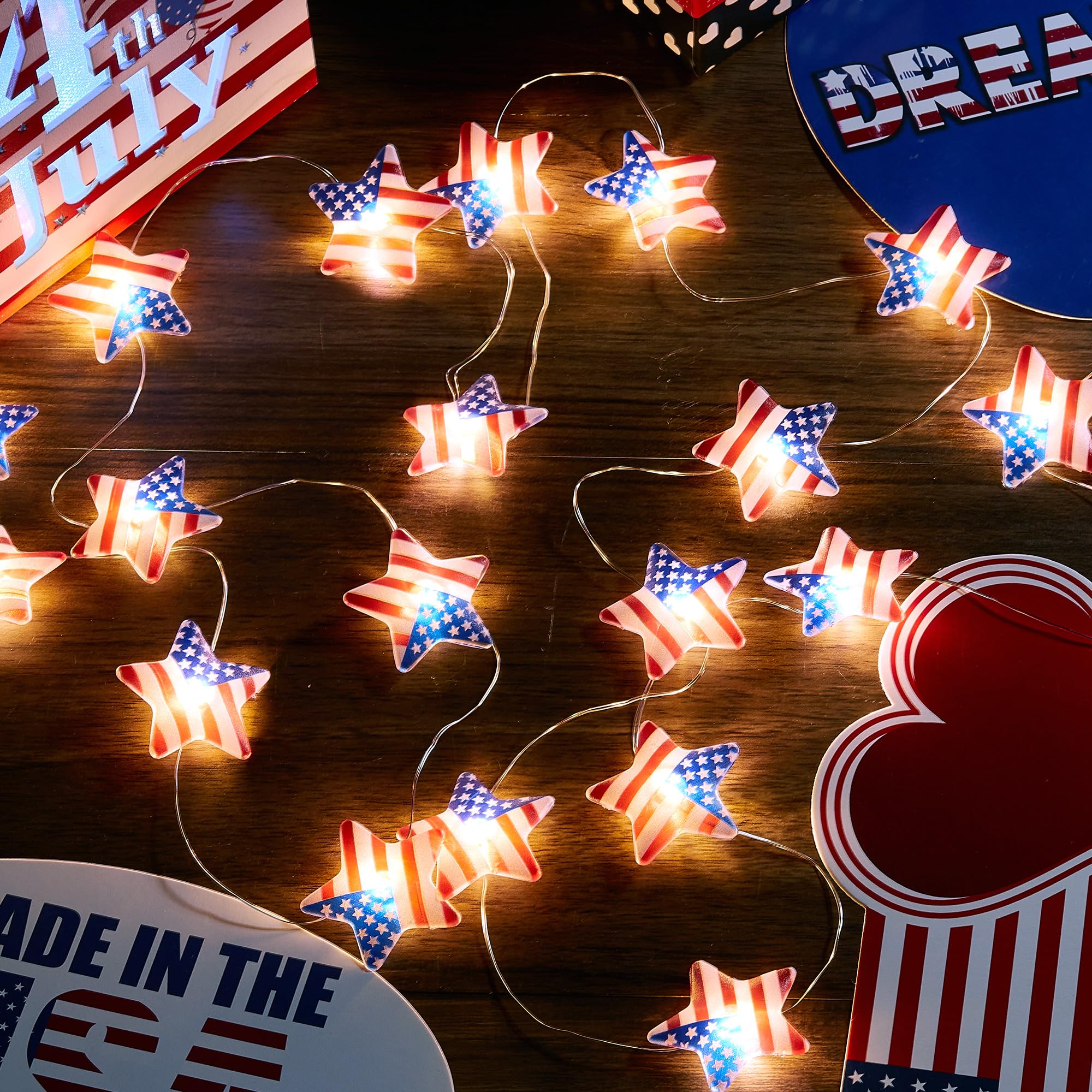 Patriotic String Lights Battery Operated Star String Lights
