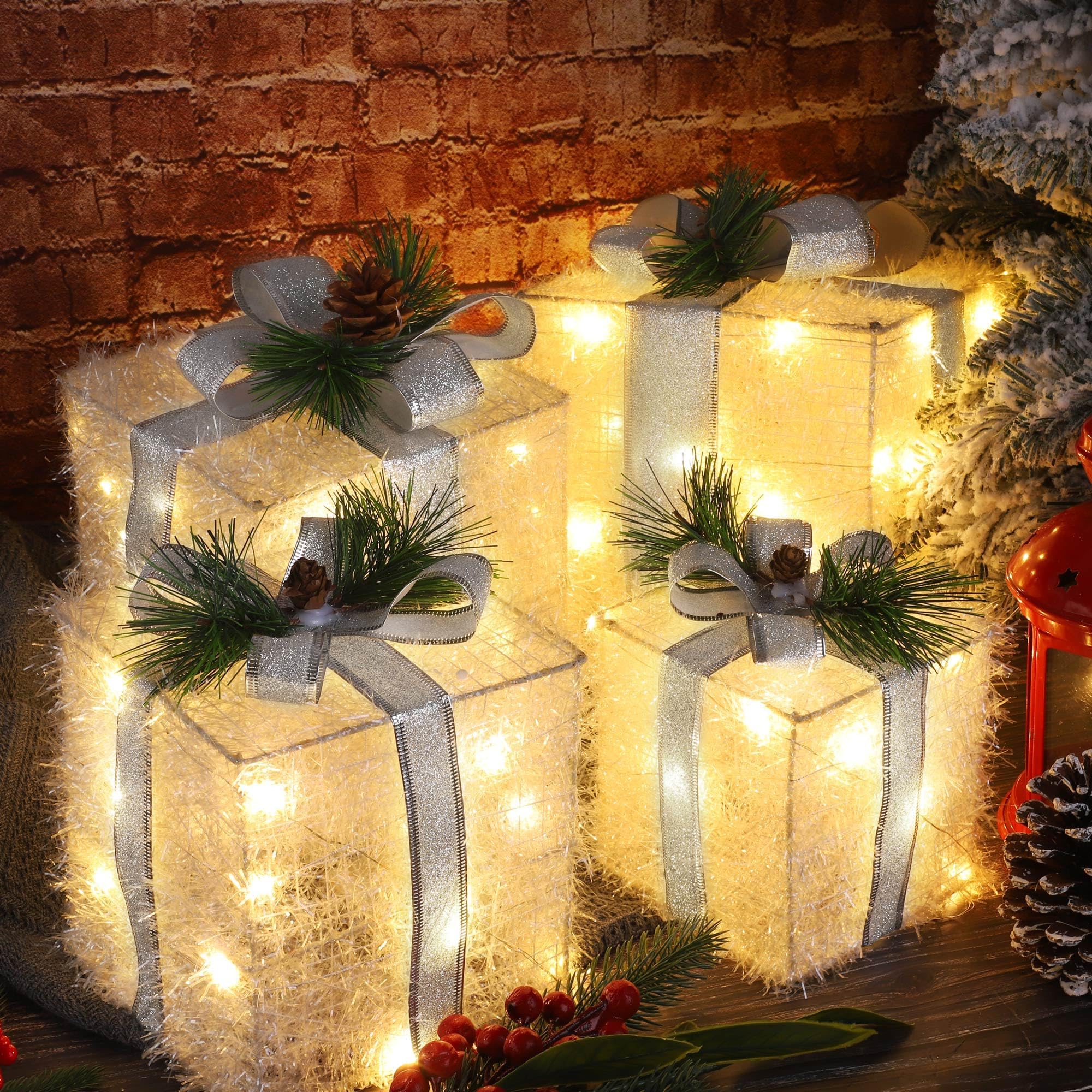 Amazon.com: Fovths Set of 4 Christmas Lighted Gift Boxes White ...
