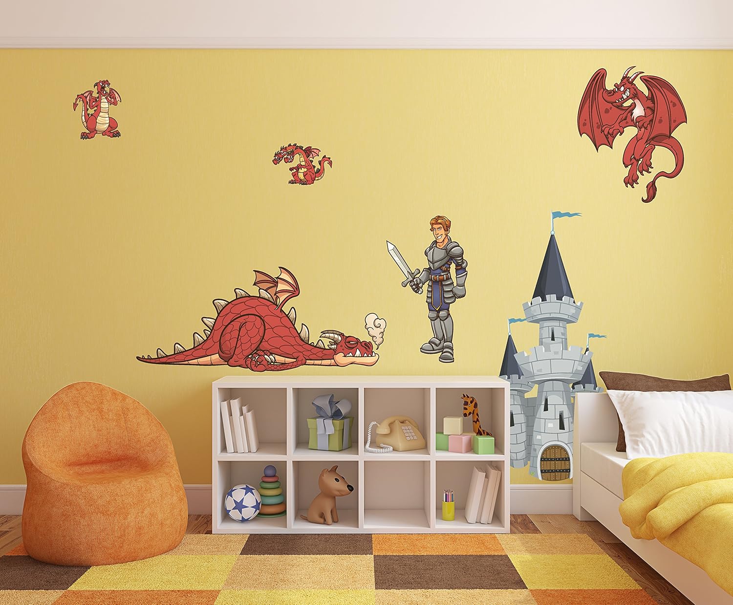 Amazon.com: Knight Slaying Dragon with Lots of Dragon Wall Decal Set ...