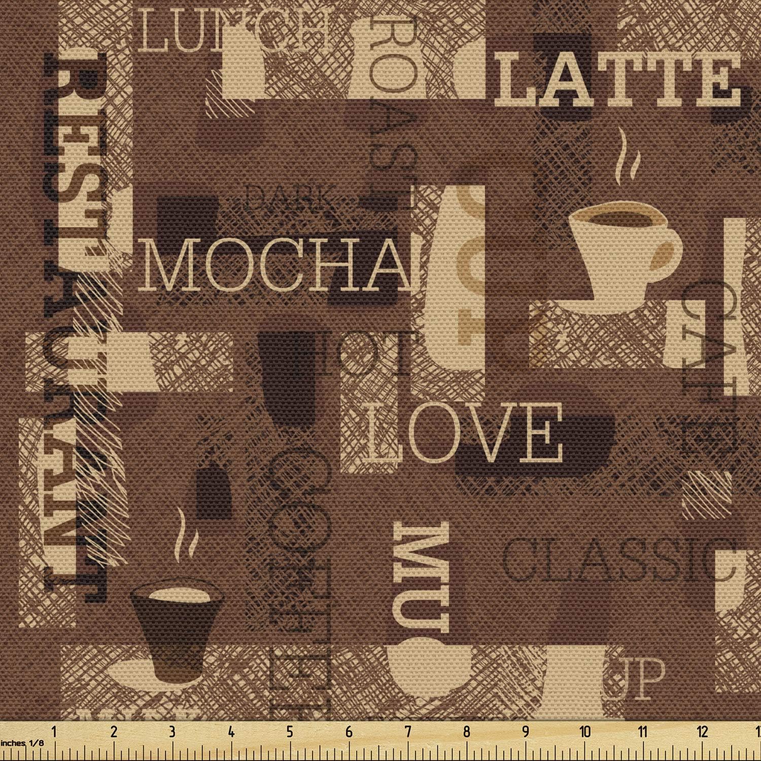Amazon.com: Ambesonne Coffee Fabric by The Yard, Cafeteria Pattern with ...