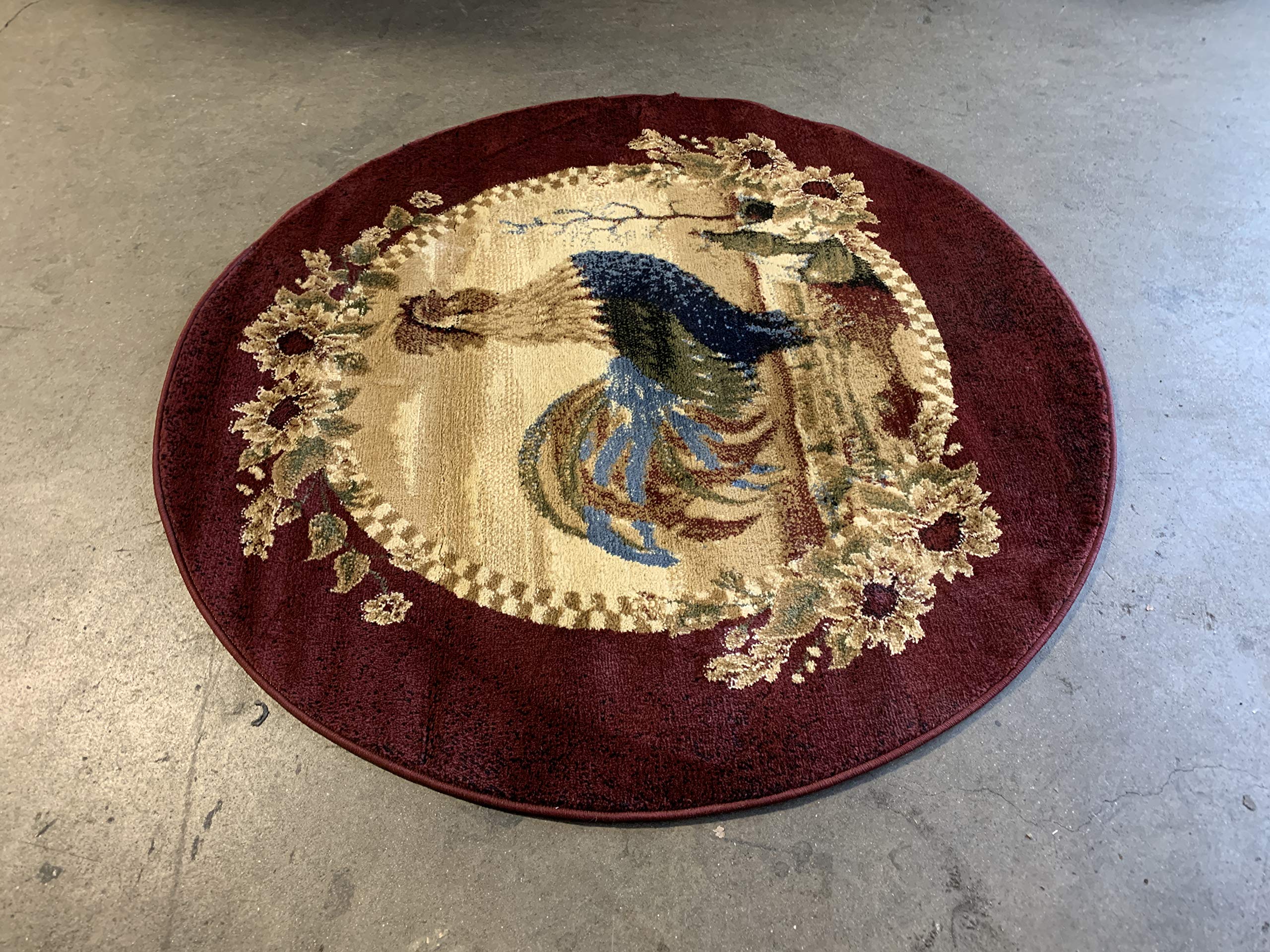 Bellagio Rooster Style Sunflower Country Round Area Rug 256,000 Point ...