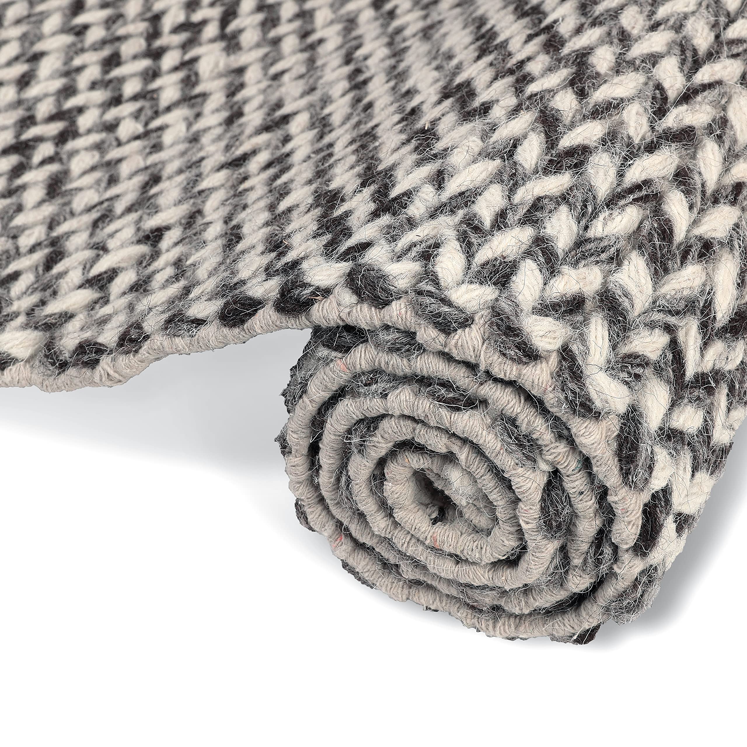 SAVON Hand Woven Wool Area Rug 3x2 Footmat Doormat Woven Black and ...