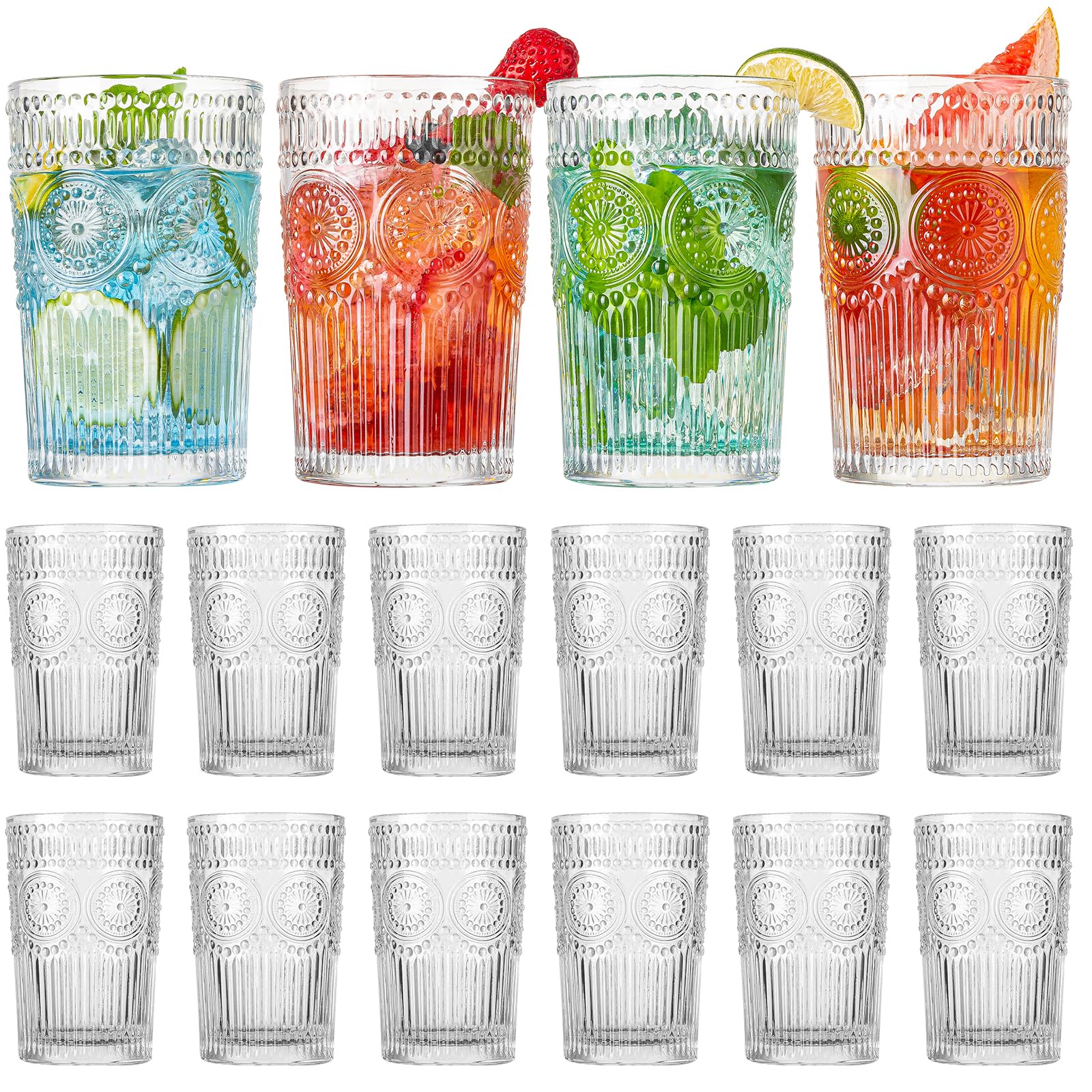 wookgreat Vintage Drinking Glasses Set of 8, Textured Clear Striped ...