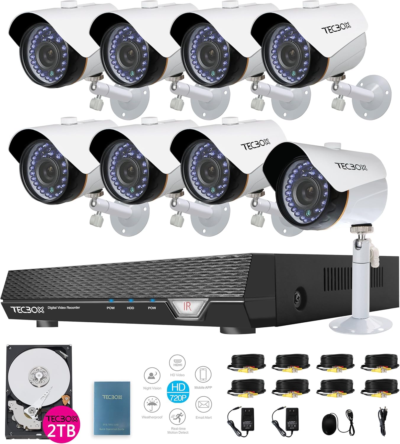 Amazon.com: TECBOX CCTV Security Camera System 8CH AHD 720P DVR 2TB ...