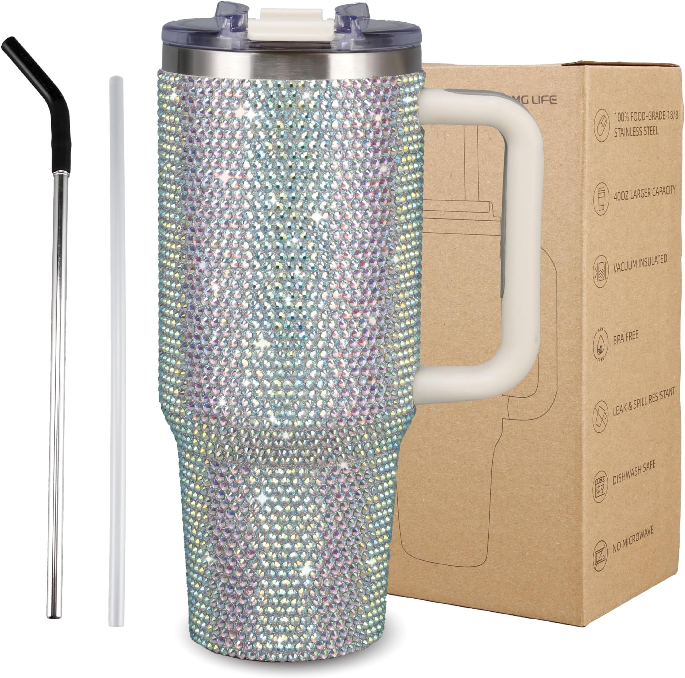 Amazon.com | cuteolivia 40 Oz Tumbler With Handle Studded Tumbler With ...