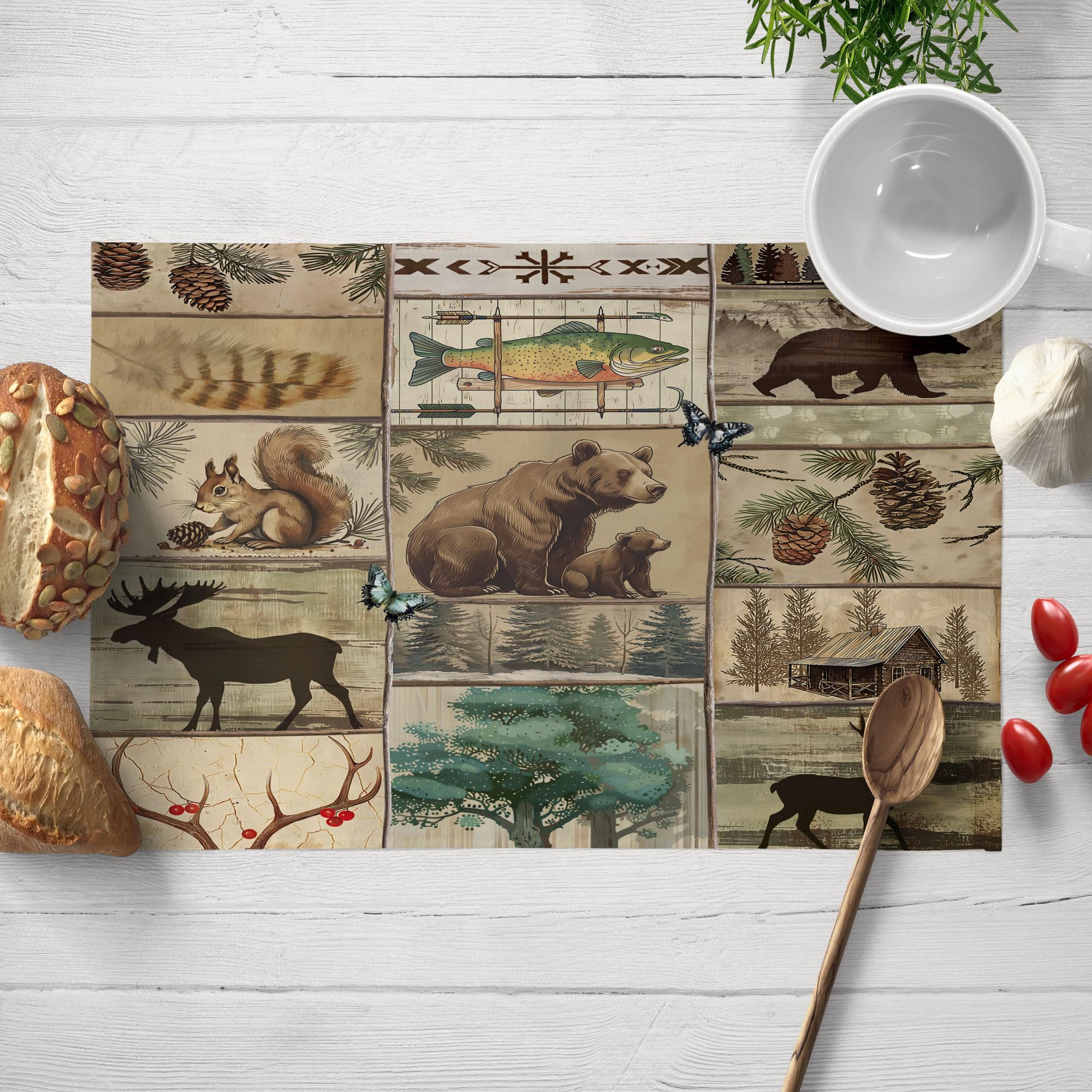 Amazon.com: Rustic Cabin Placemats, Country Forest Bear Deer Moose ...