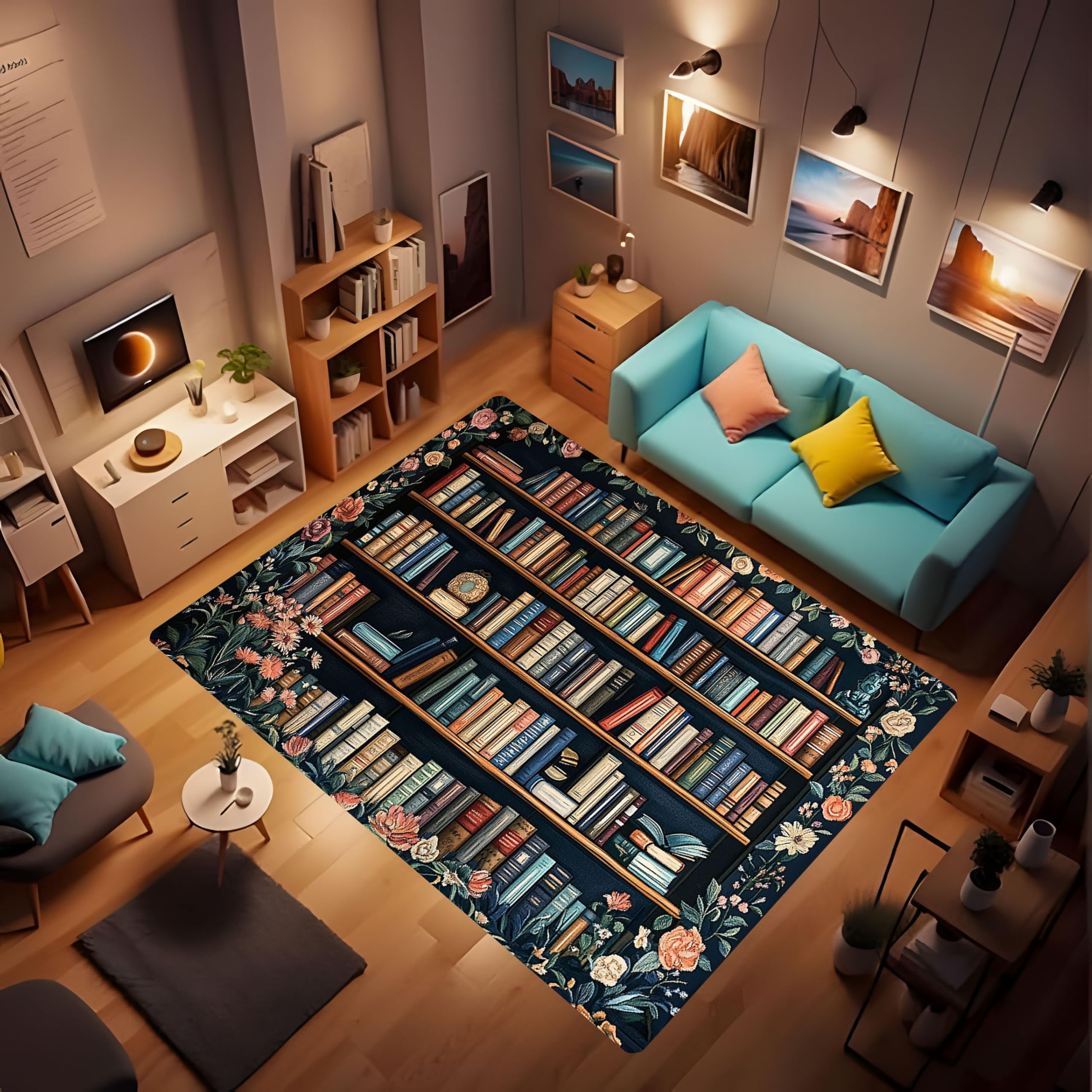 Amazon.com: Vintage Library Bookshelf Bookworm Carpet Living Room ...