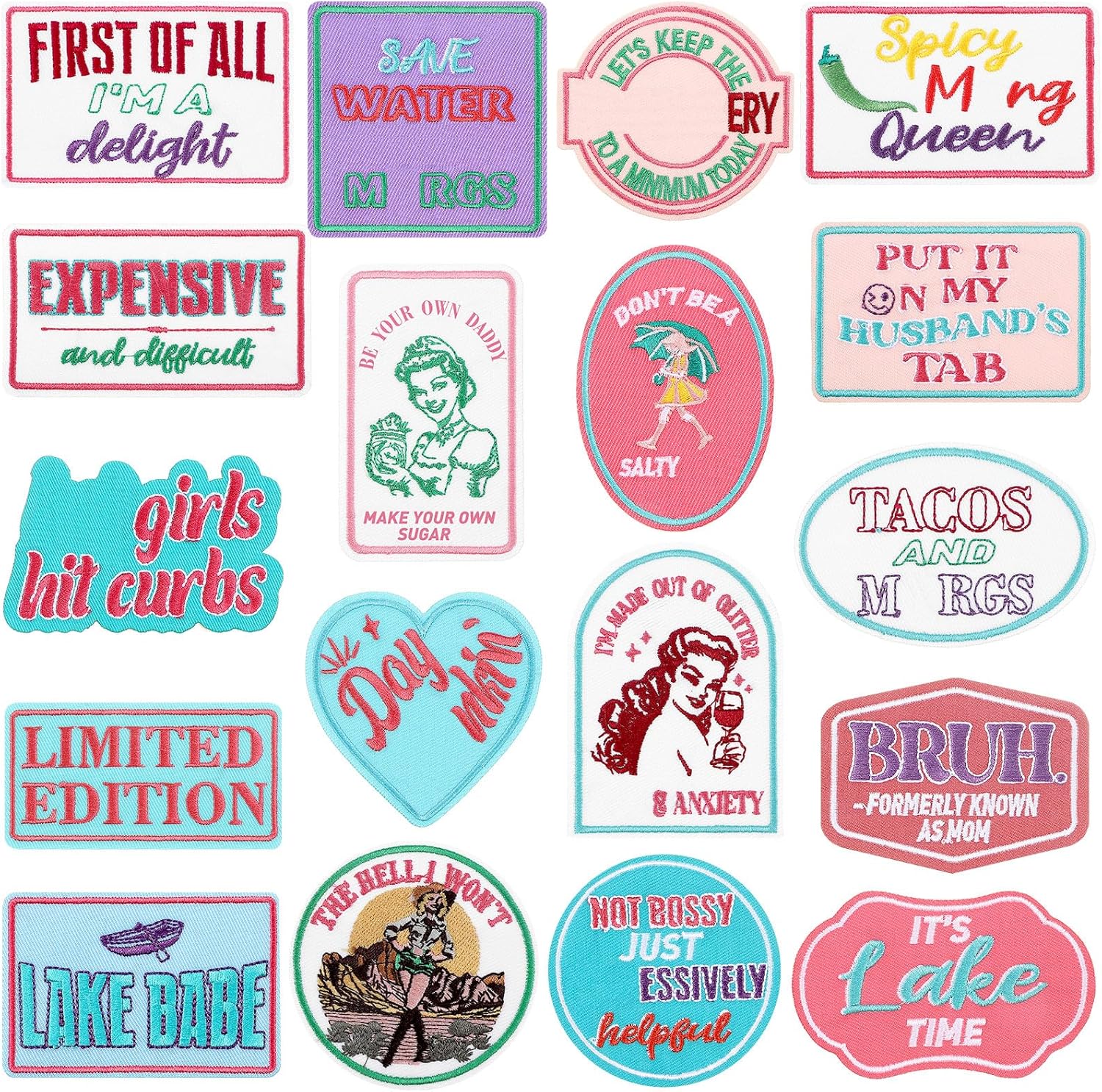 Amazon.com: Lyrow 18 Pcs Funny Trucker Hat Patches Iron on Vintage ...