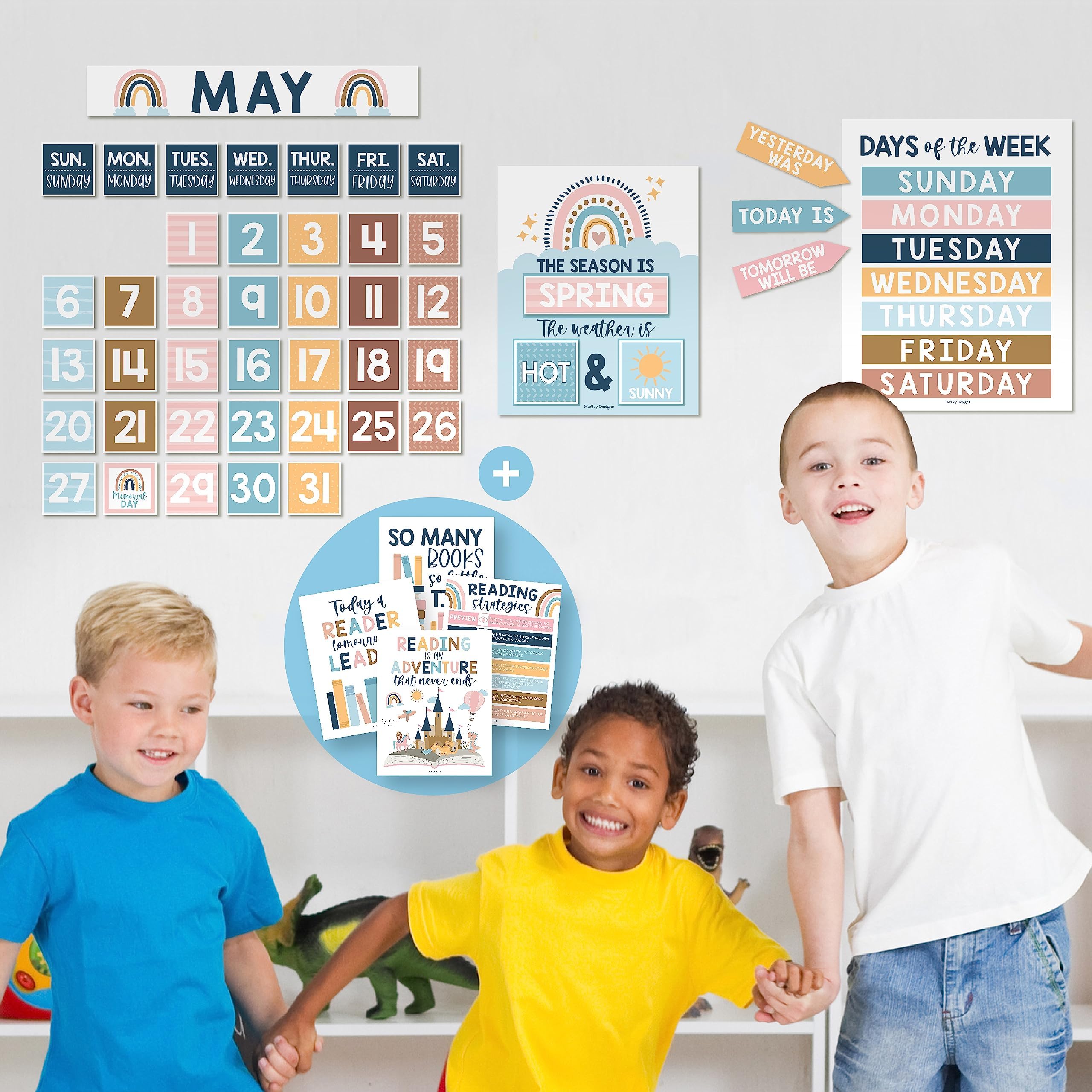 Amazon.com : Hadley Designs 1 Boho Rainbow Calendar Set Bulletin Board ...