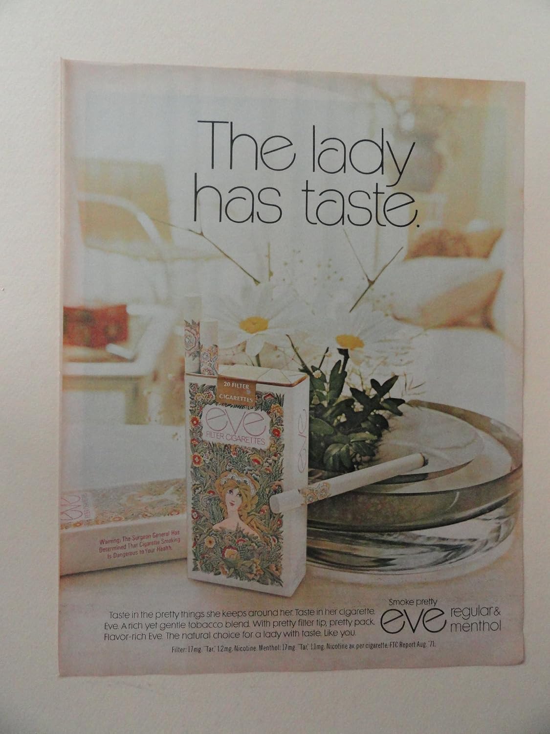 Amazon.com: Eve filter Cigarettes,1971 print ad (ash tray/flowers ...
