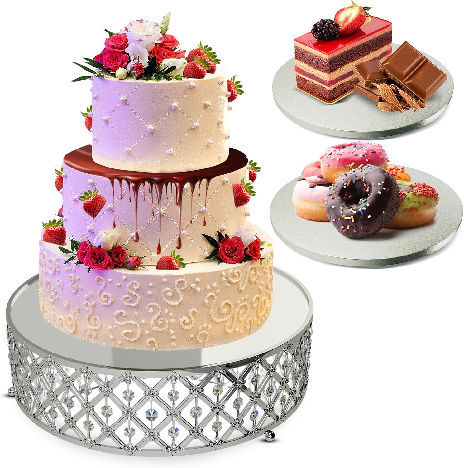 Amazon.com: 10" Inch Crystal Cake Stand – Mirrored Beaded Crystal Cake ...