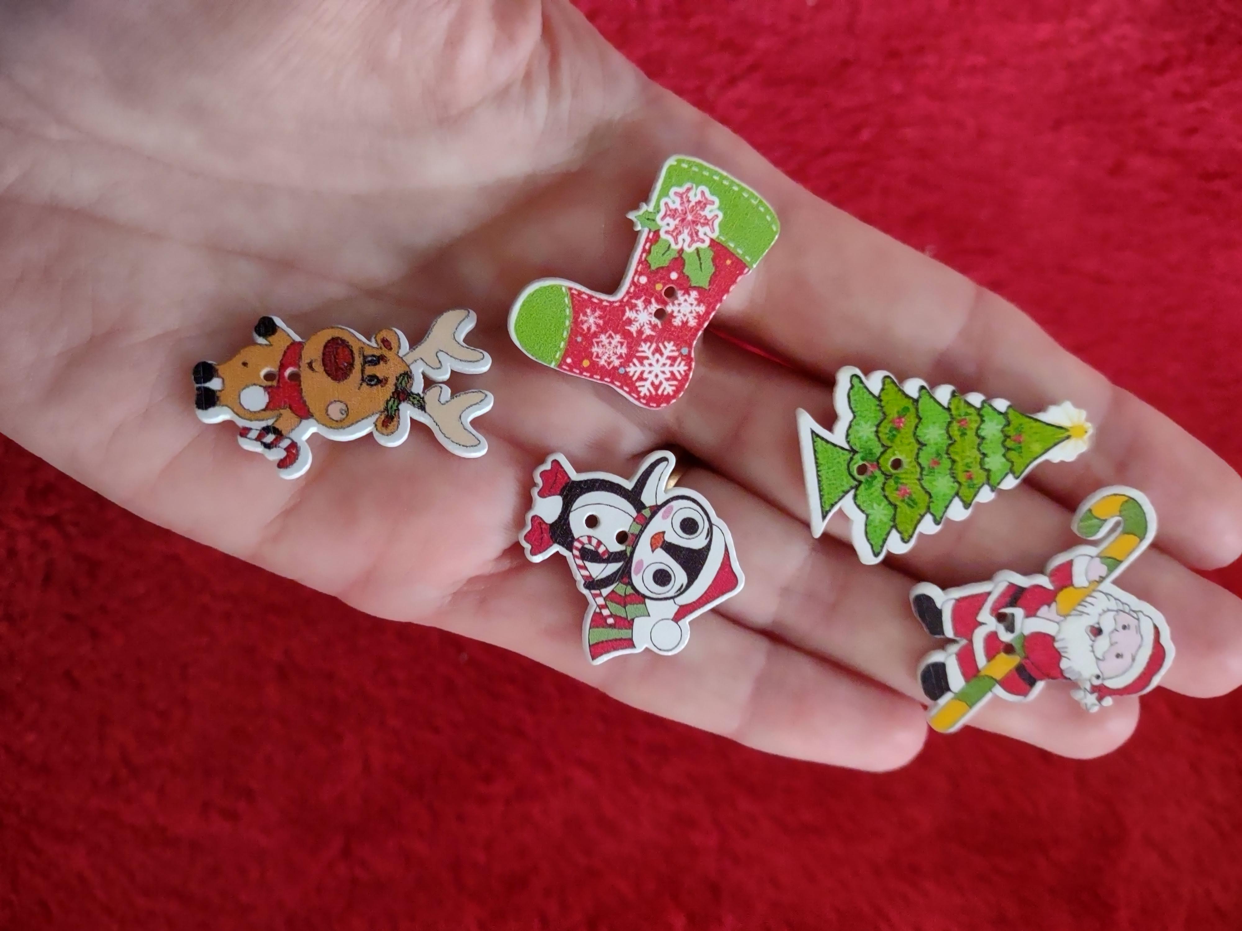 100 Pieces Christmas Buttons, Christmas Wooden Button Xmas Resin ...