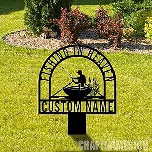 Amazon.com : Craftnamesign Custom Fishing Heaven Memorial Stake : Patio ...