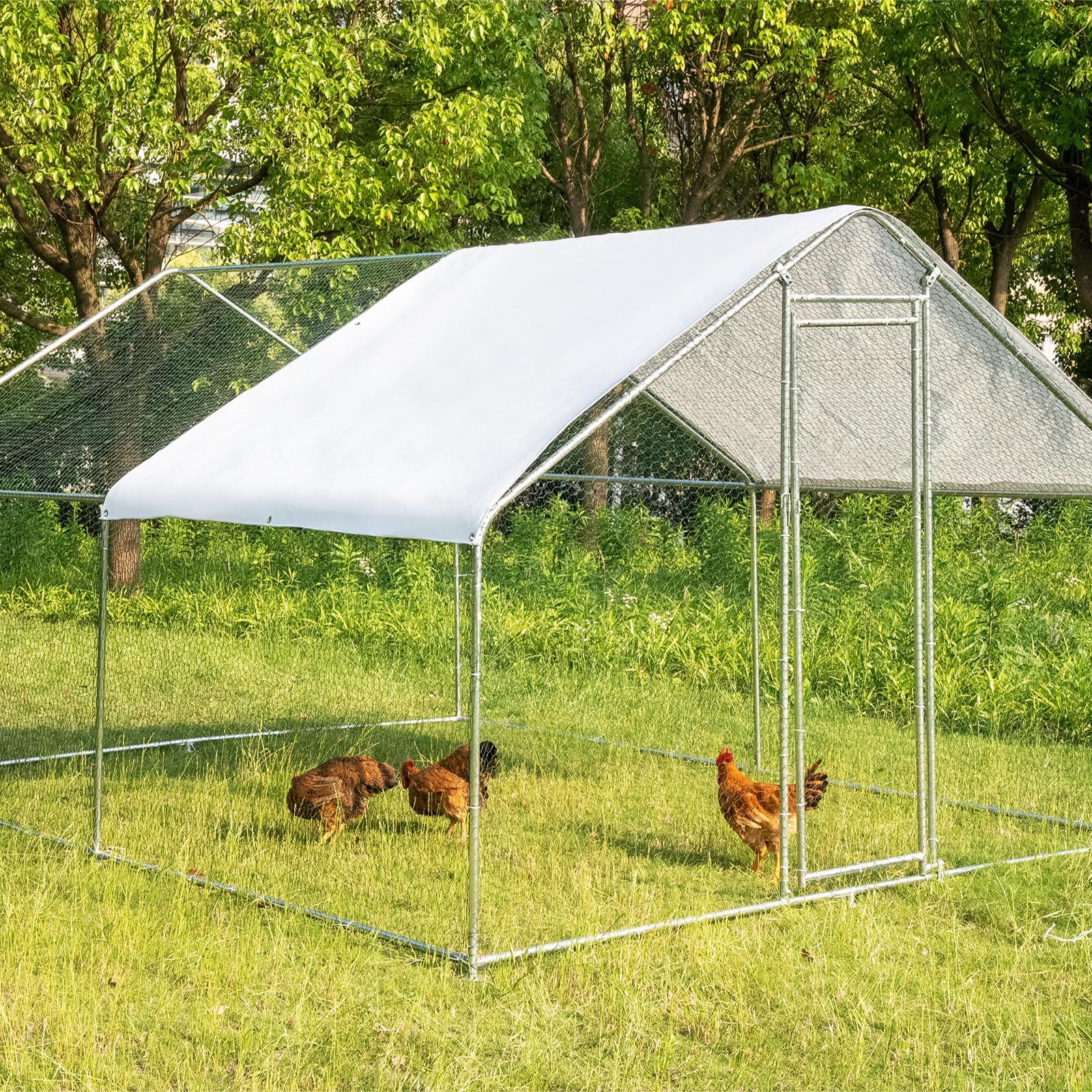 TMEE Chicken Coop Large Metal Chicken Runs Walk-in Chicken House ...