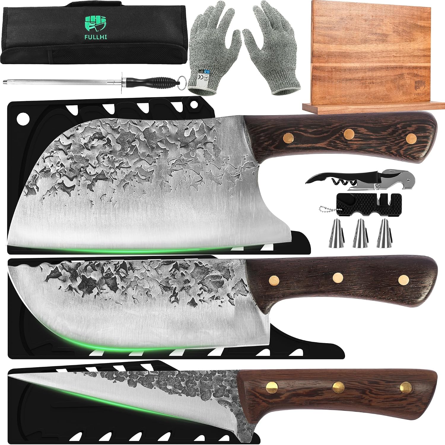 Amazon.com: FULLHI Butcher knife set with Magnetic Knife Block Holder ...