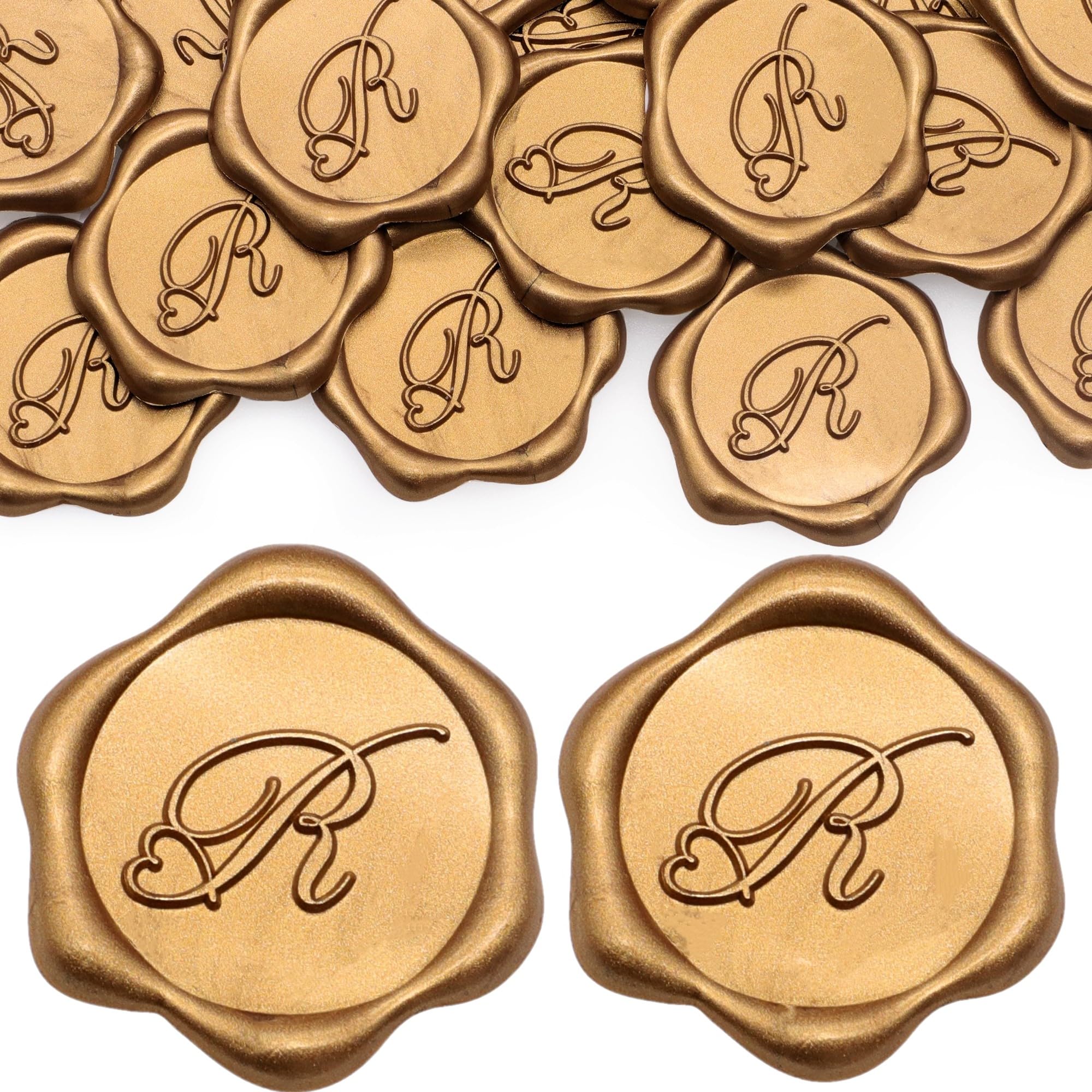 Snapklik.com : 50 Pack Letter R Wax Seal Stickers, Antique Gold Heart ...