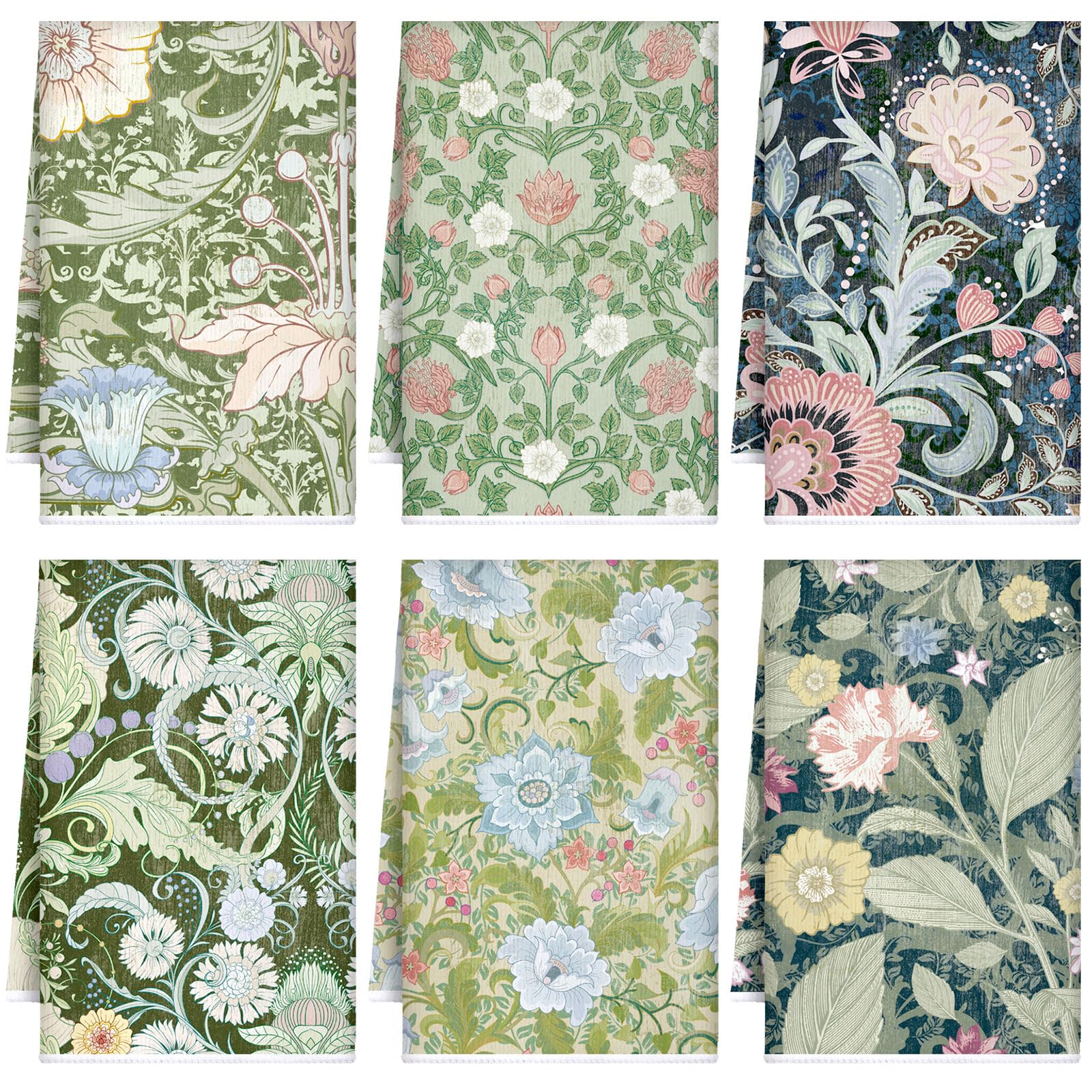 Amazon.com: TecUnite 6 Pcs Vintage Floral Kitchen Towels Set Retro ...