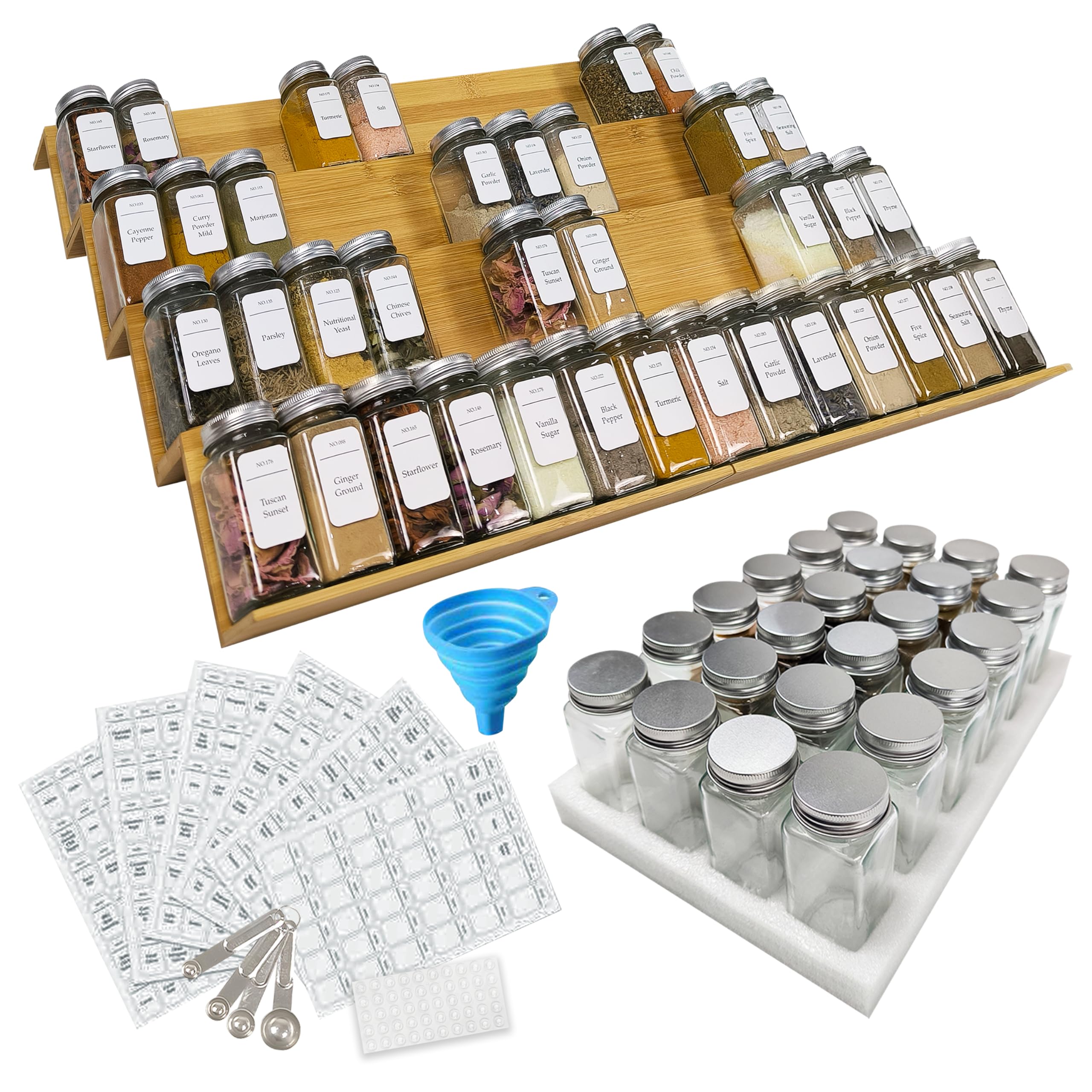 Amazon.com: Bamboo Spice Drawer Organizer with Jars and Labels - Spice ...