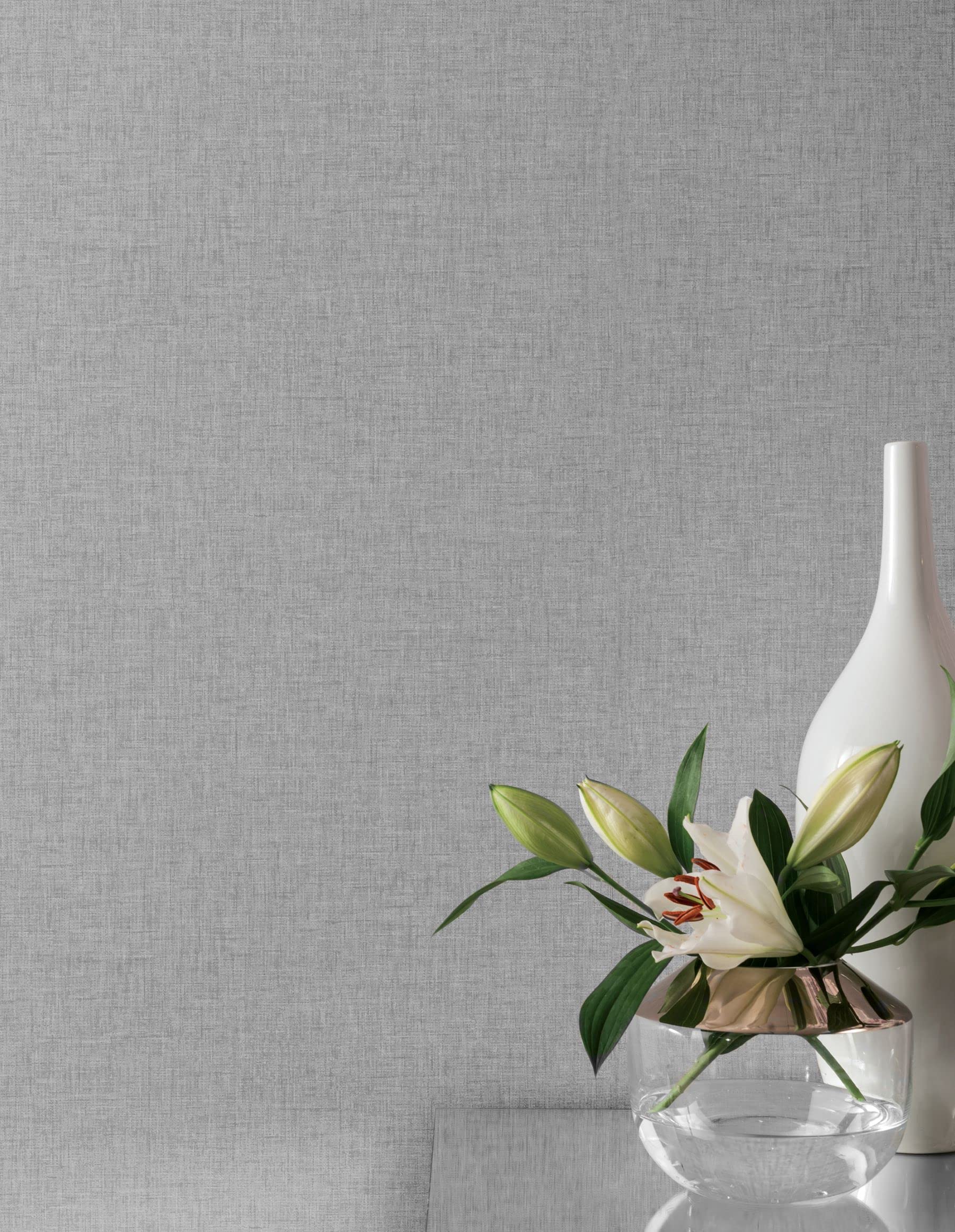 Buy Arthouse Mid Grey Textured Linen Wallpaper - Subtle Sheen Bounces ...
