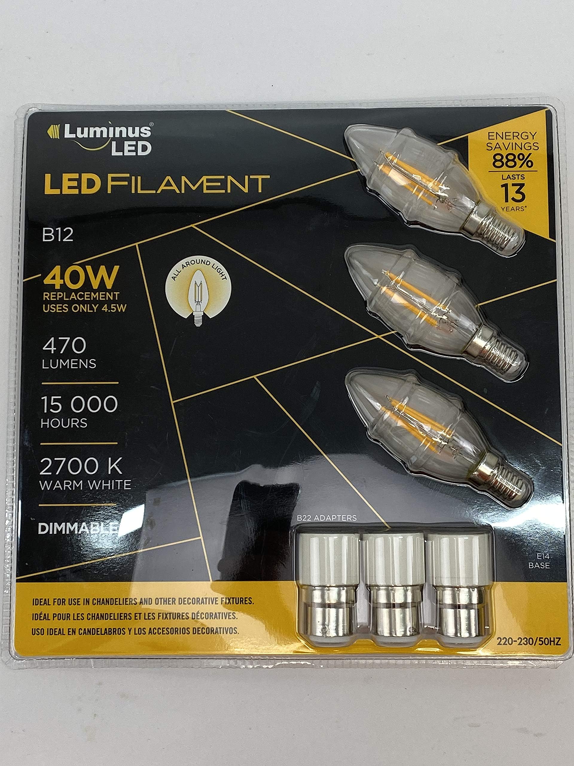 Luminus LED Filament B12 Bulbs 470 Lumens (40W Replacement) E14 Base ...