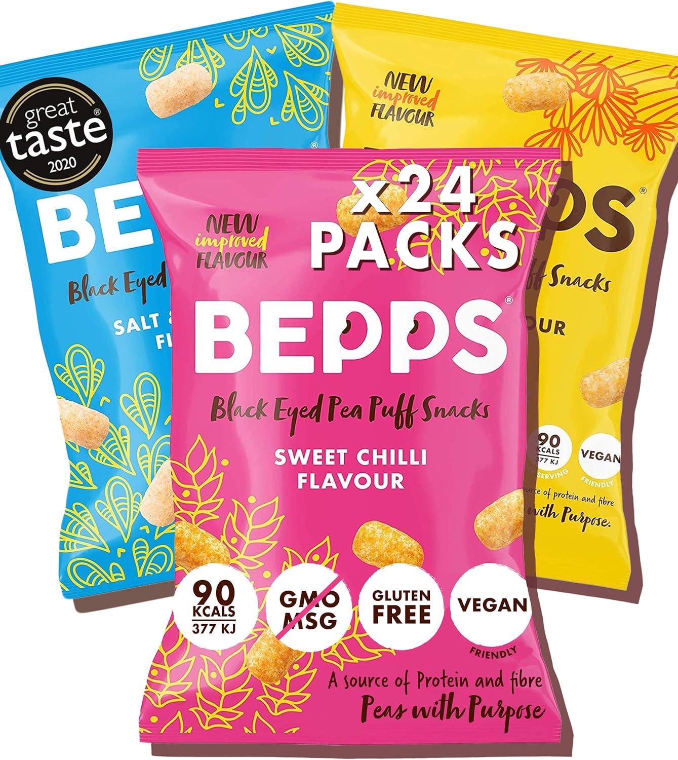 BEPPS Snacks - Crisps Variety Pack, 24 Pack of 3 Flavours, Vegan Snack ...