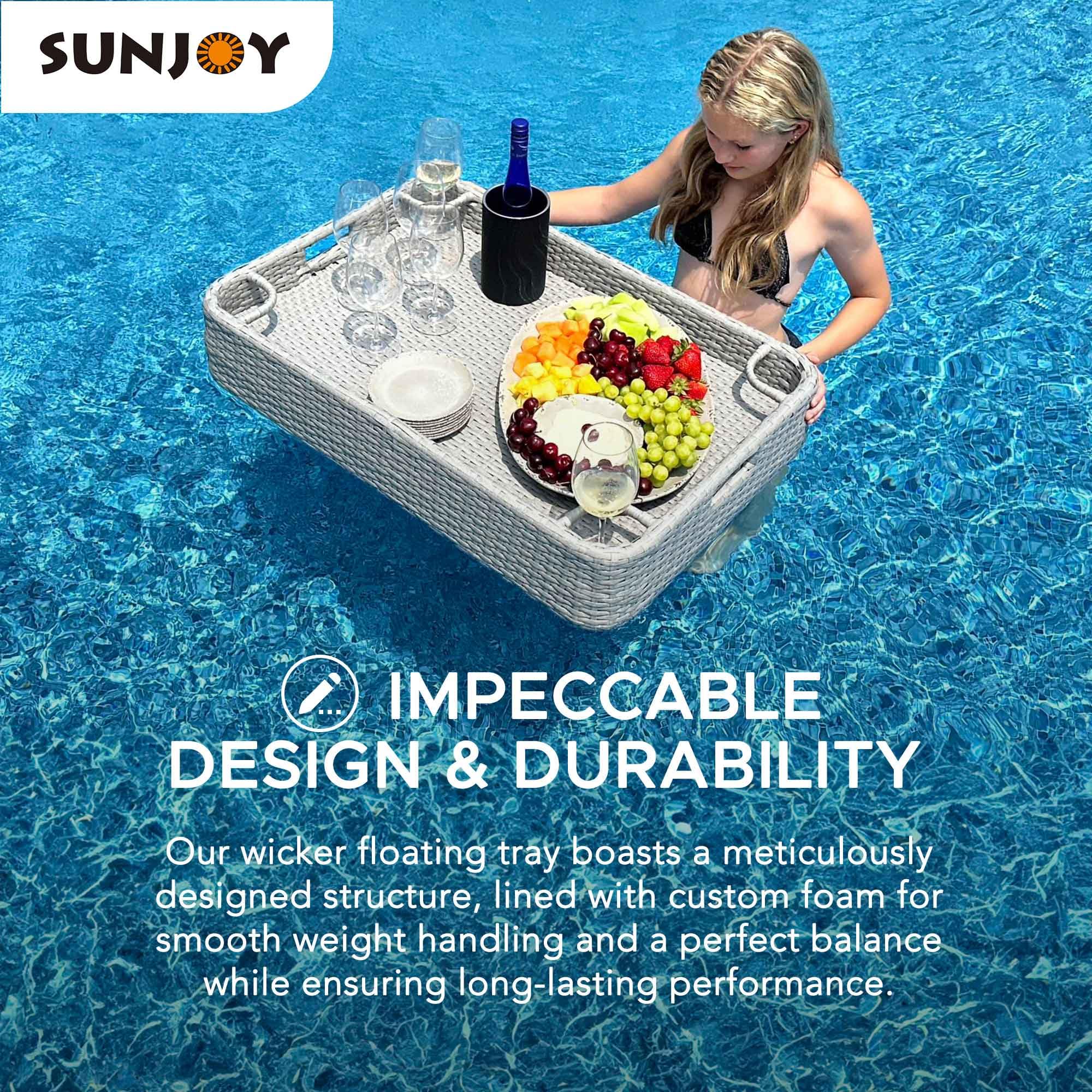 Snapklik.com : Sunjoy Wicker Floating Tray 36x24 In Aluminum Frame Pool ...