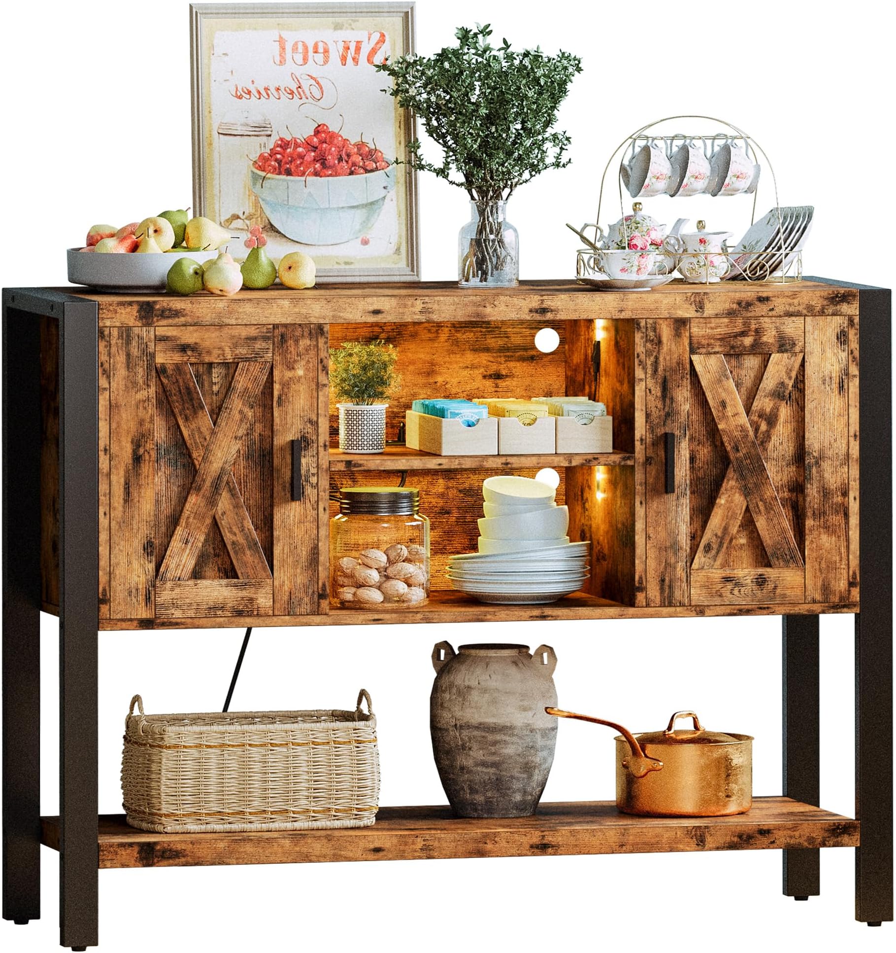 Amazon.com - IRONCK Sideboard Buffet Cabinet with LED Light & Charging ...