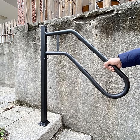 SMQLJXC 32"L X 37.4"H Single Post Wrought Iron Handrails for Outdoor 1 ...