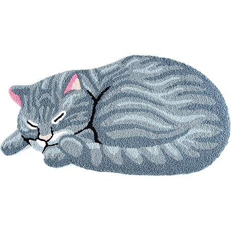 Amazon.com: Hughapy Grey Cute Sleeping Cat Shaped Mat Bedroom Area Rug ...