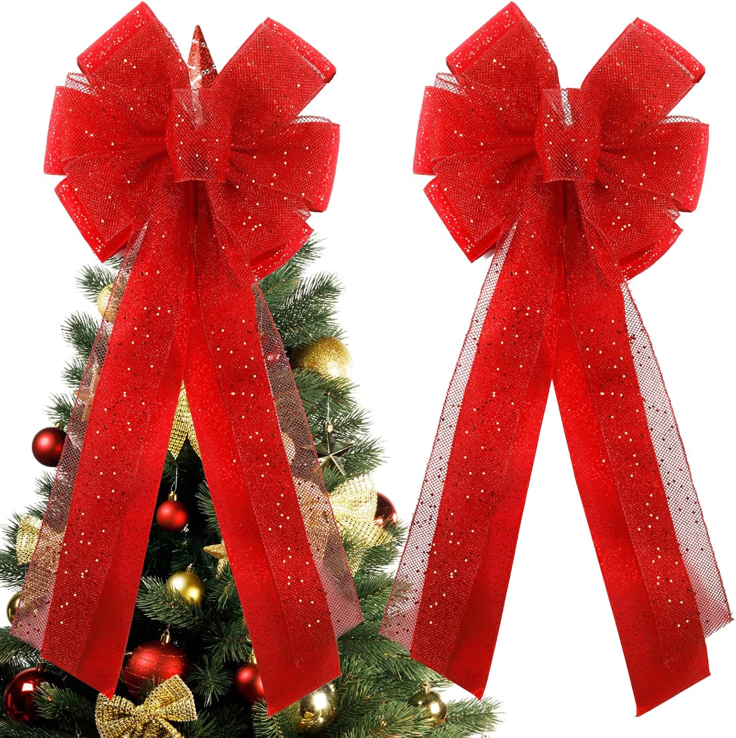 Amazon.com: Giant Red Christmas Bows (14.5"x31.5") - 3D Multi-Glitter ...