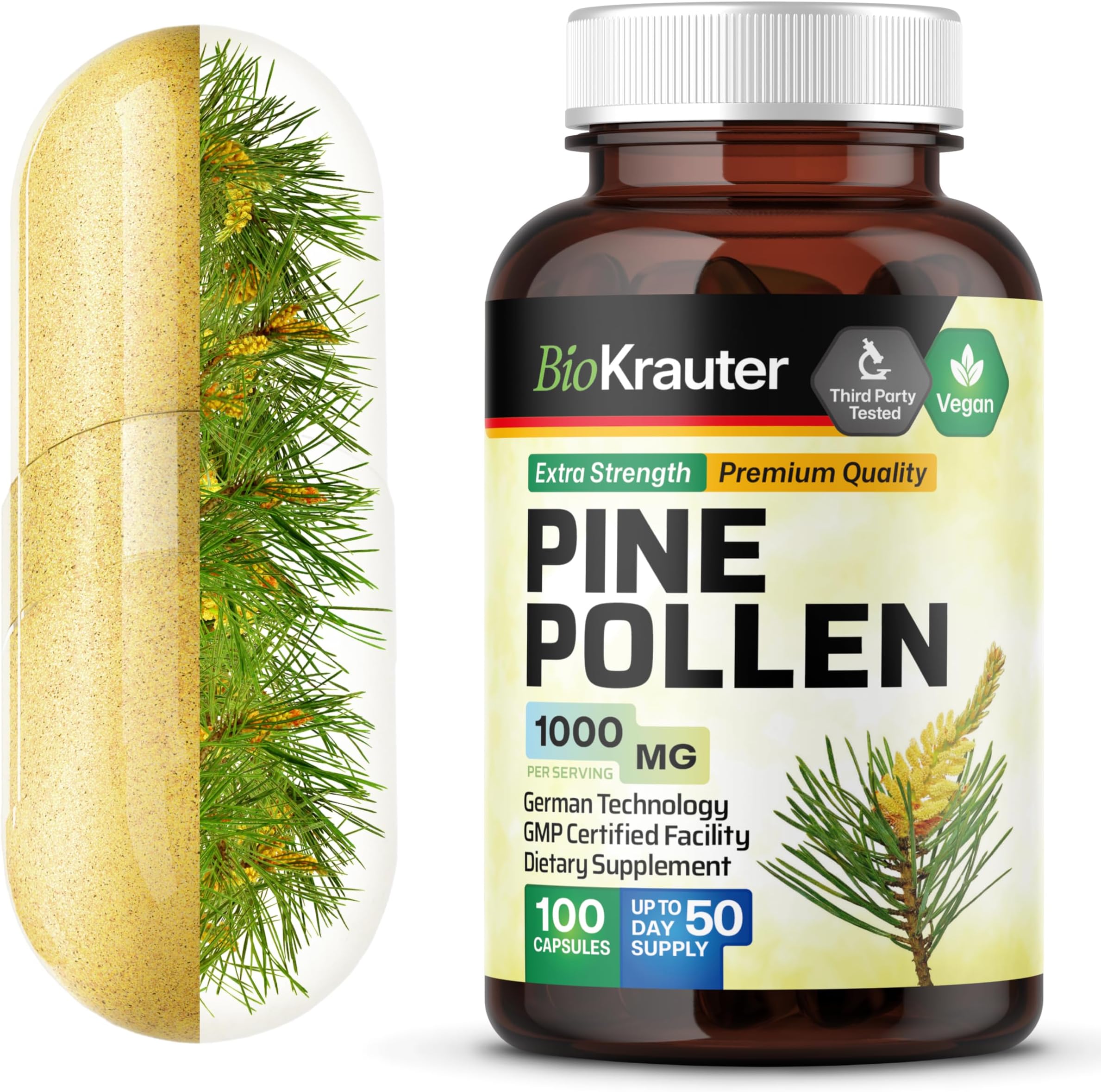 Amazon.com: BIO KRAUTER Pine Pollen Powder Capsules 1000 mg - 100 Pine ...