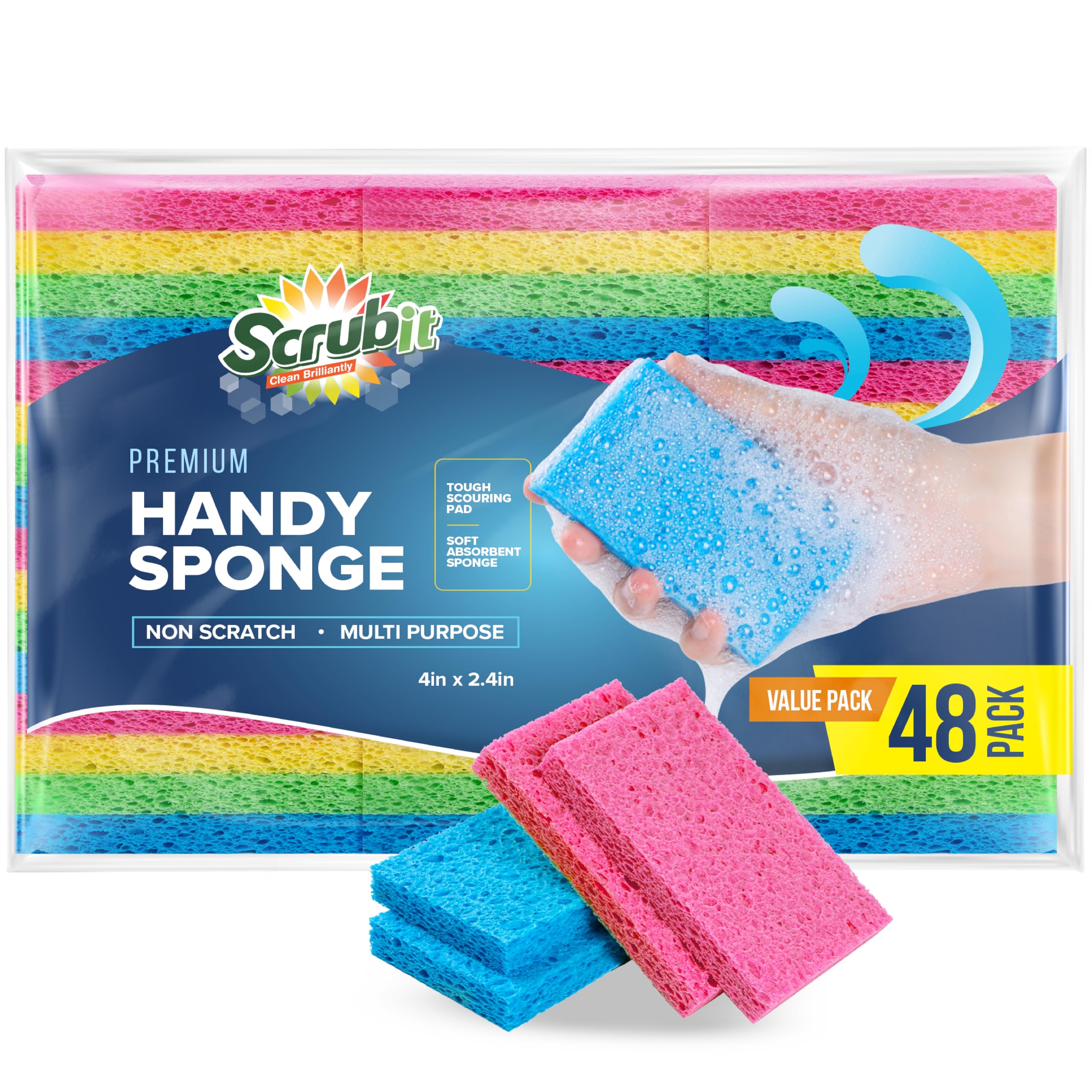 Amazon.com: SCRUBIT 48-Count Sponges Kitchen for Dishes Cleaning - Non ...